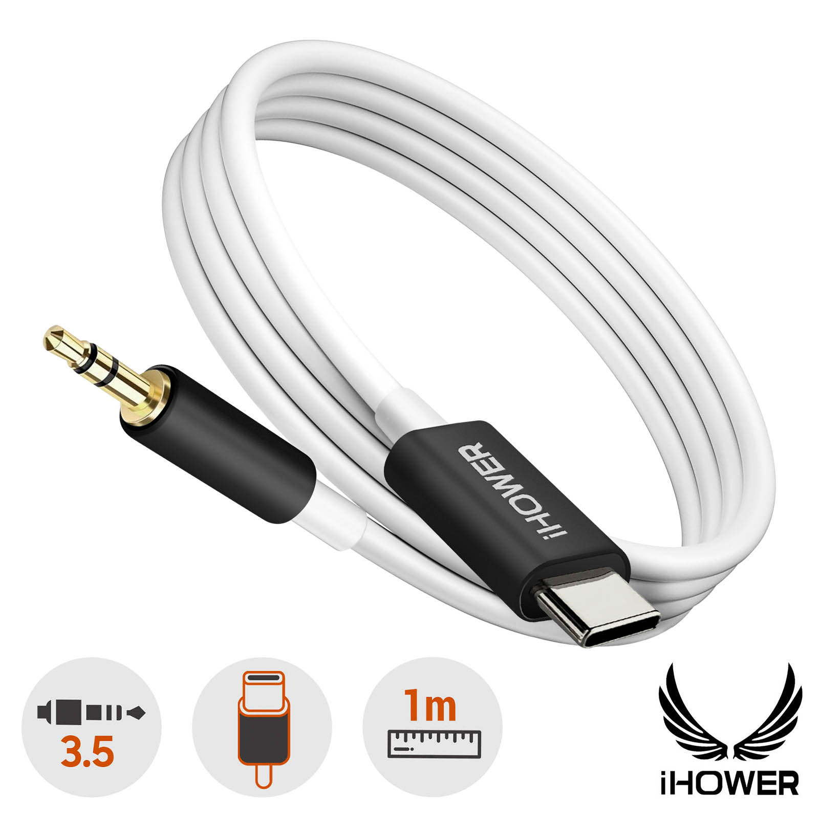 Cable Audio USB-C a Jack 3,5mm Macho iHower 1m - Blanco para Motorola ...