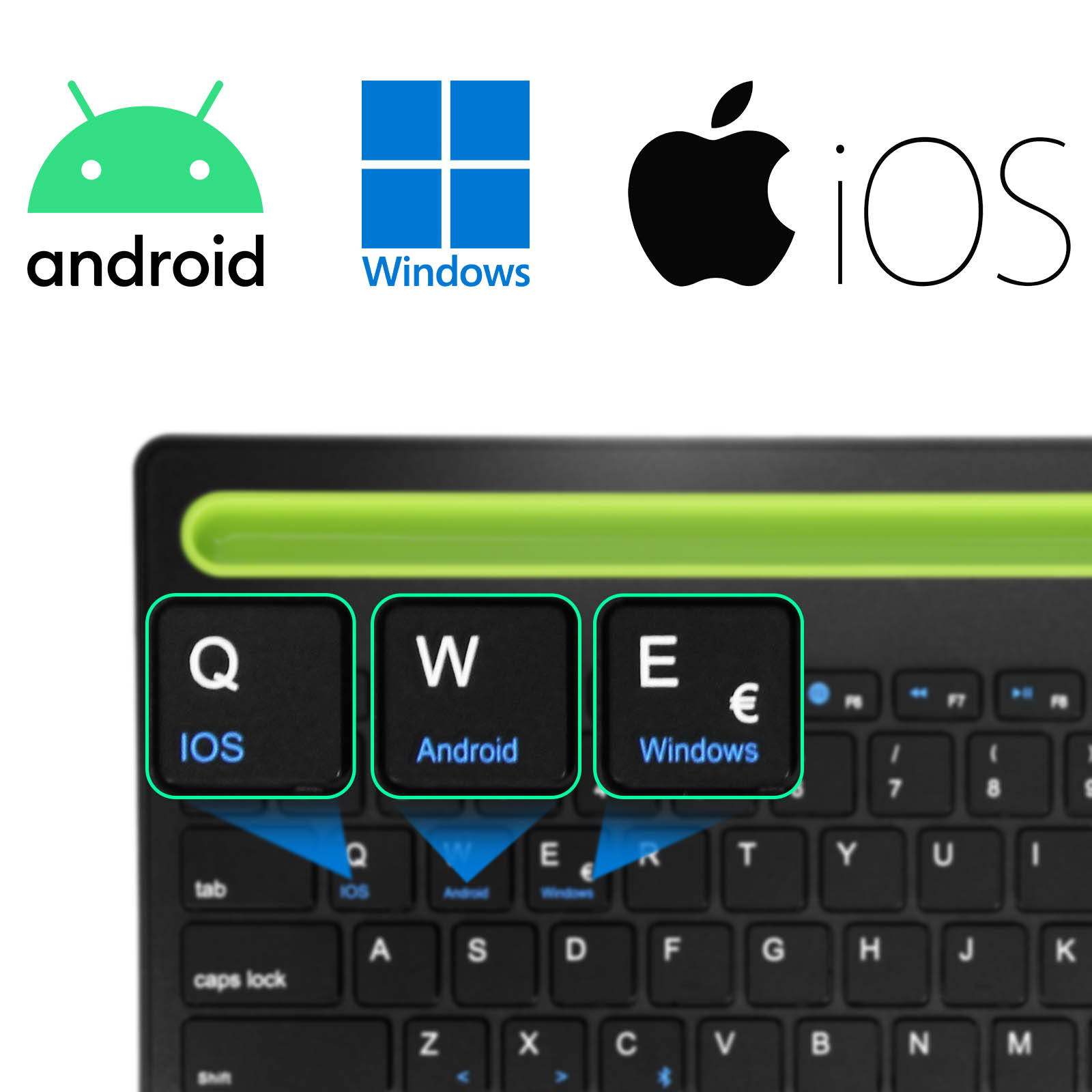 Teclado QWERTY inalámbrico, compatible con iOS / Android / Windows ...
