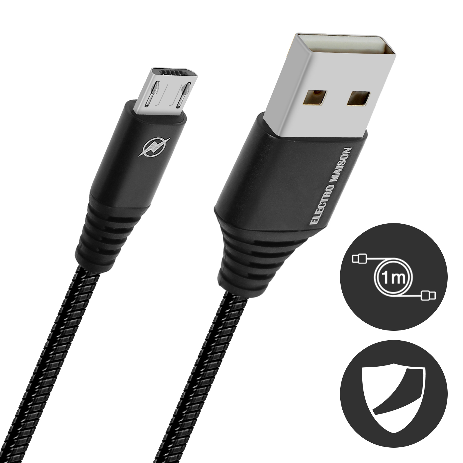 Câble USB vers Micro-USB Synchronisation et Charge Rapide - Noir - Français