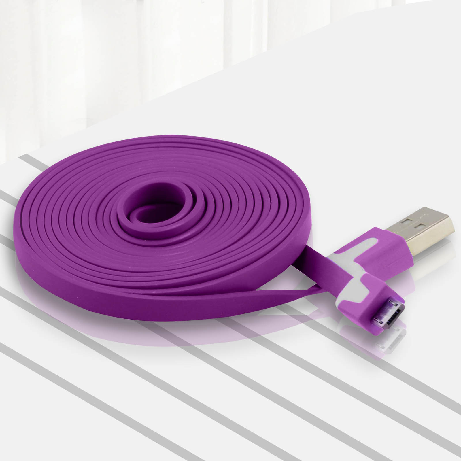 Câble USB vers Micro-USB Plat de 3M, Charge et Synchronisation - Violet ...