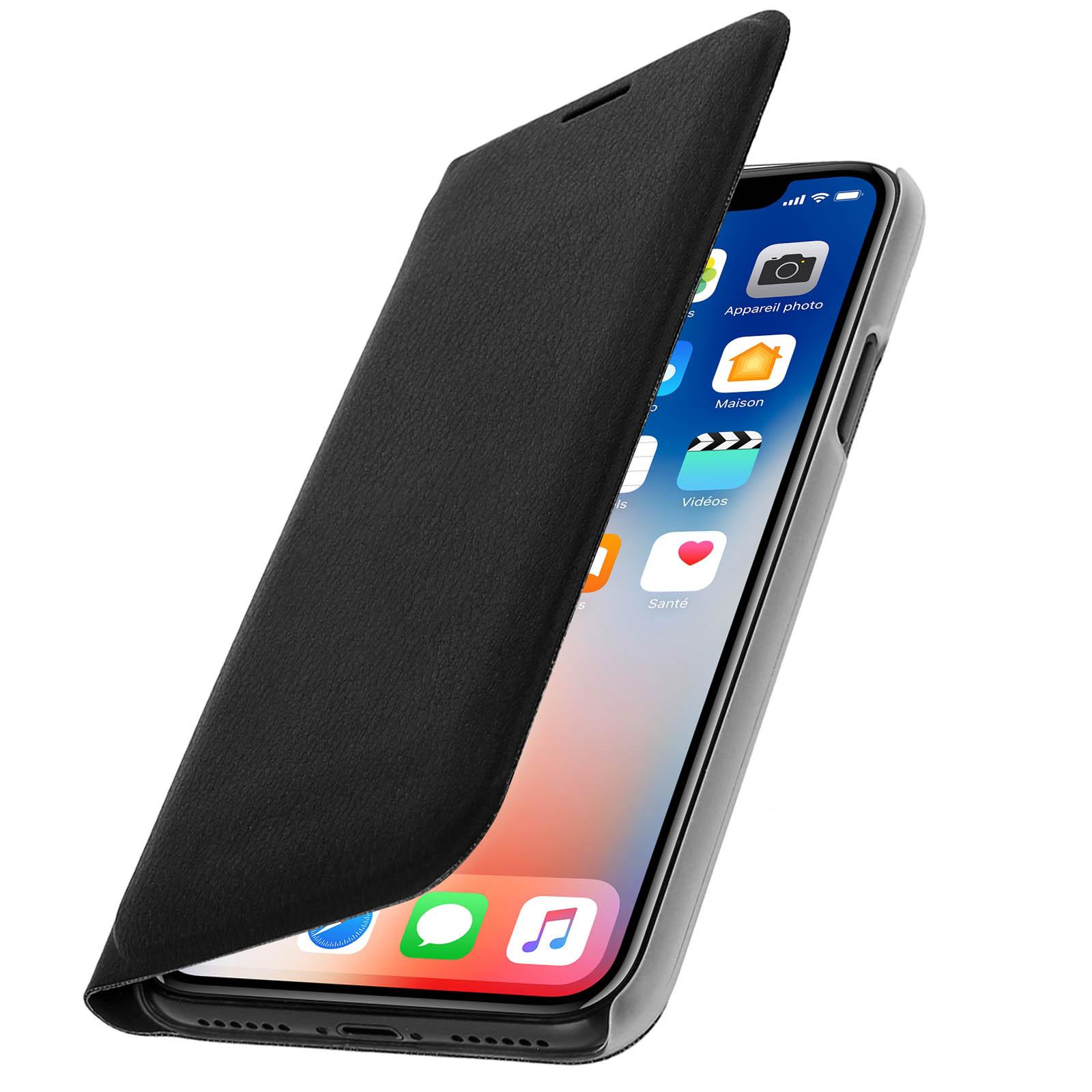 Etui Folio Flip Book Cover p. Apple iPhone X et XS Noir