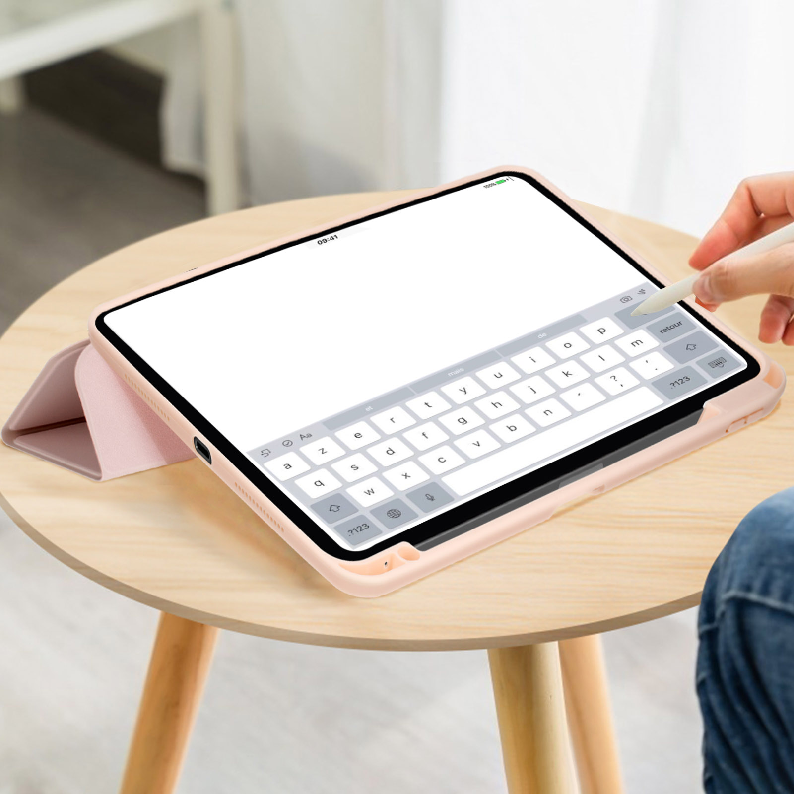 Étui iPad Pro 11 2024 Fonction Support + Mise en Veille - Rose - Français