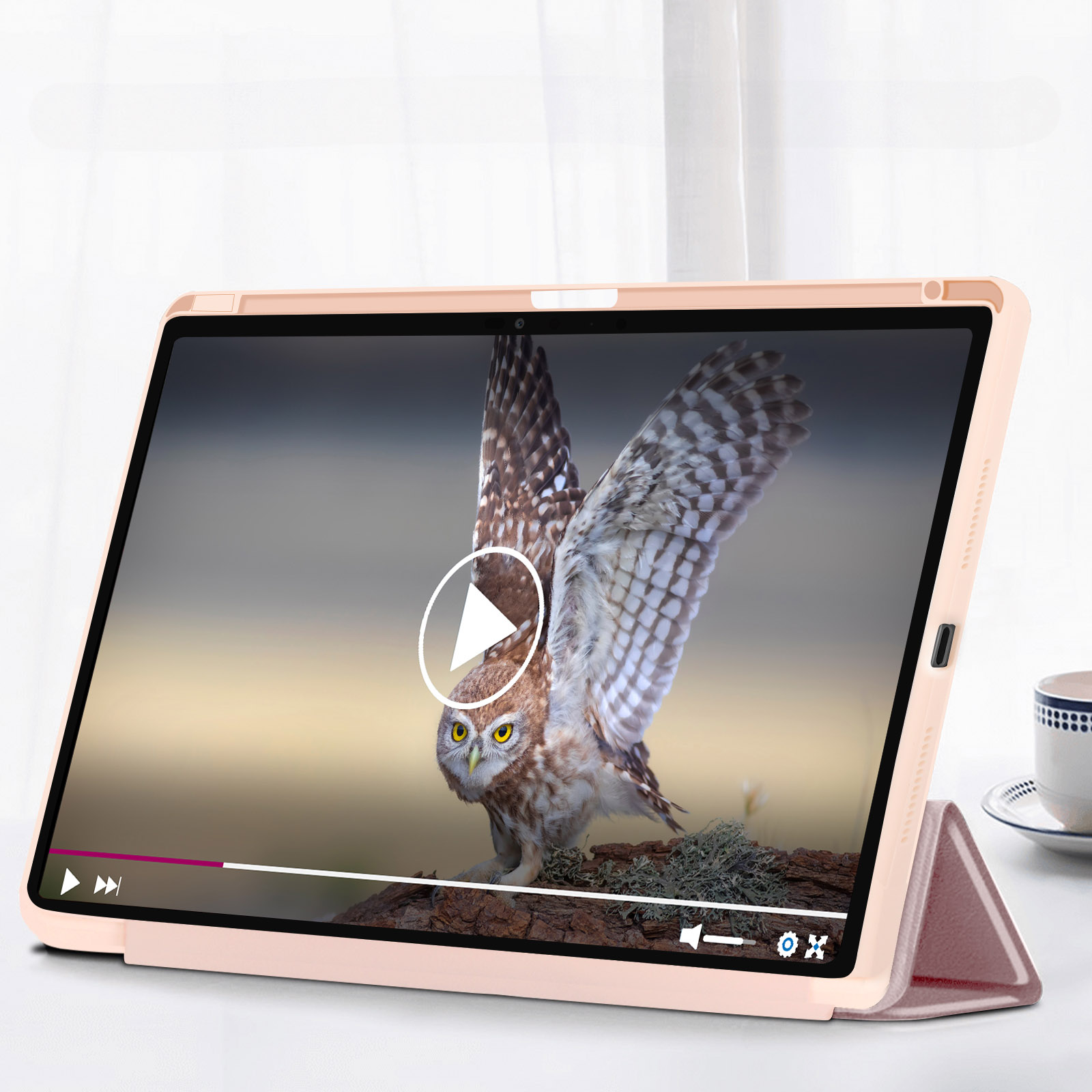 Étui iPad Pro 11 2024 Fonction Support + Mise en Veille - Rose - Français