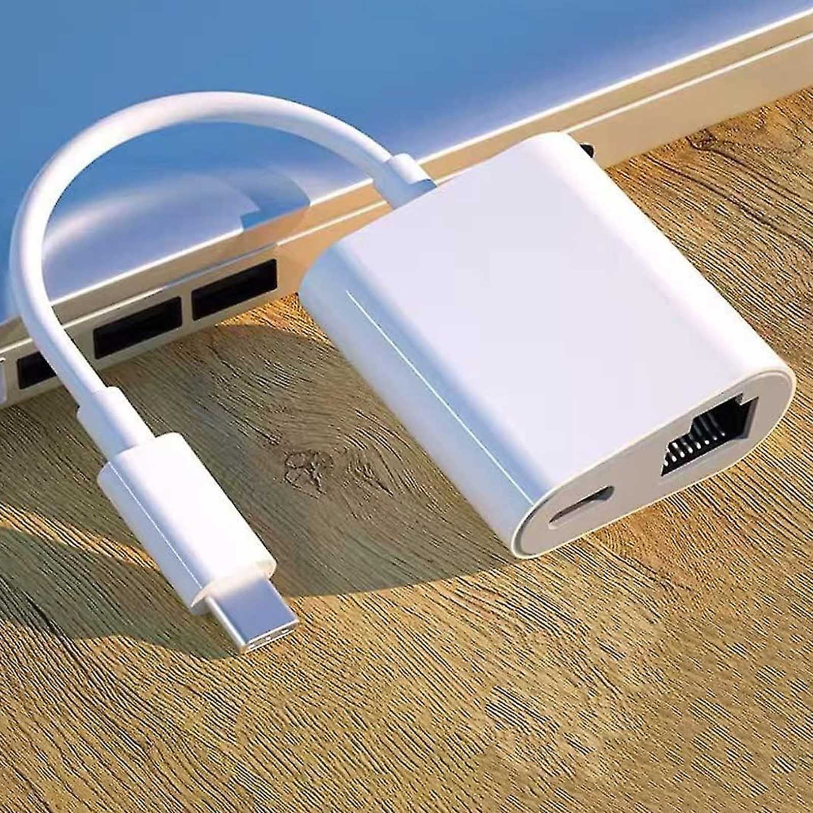 Adaptateur USB C vers Ethernet + USB C Charge - Blanc - Français