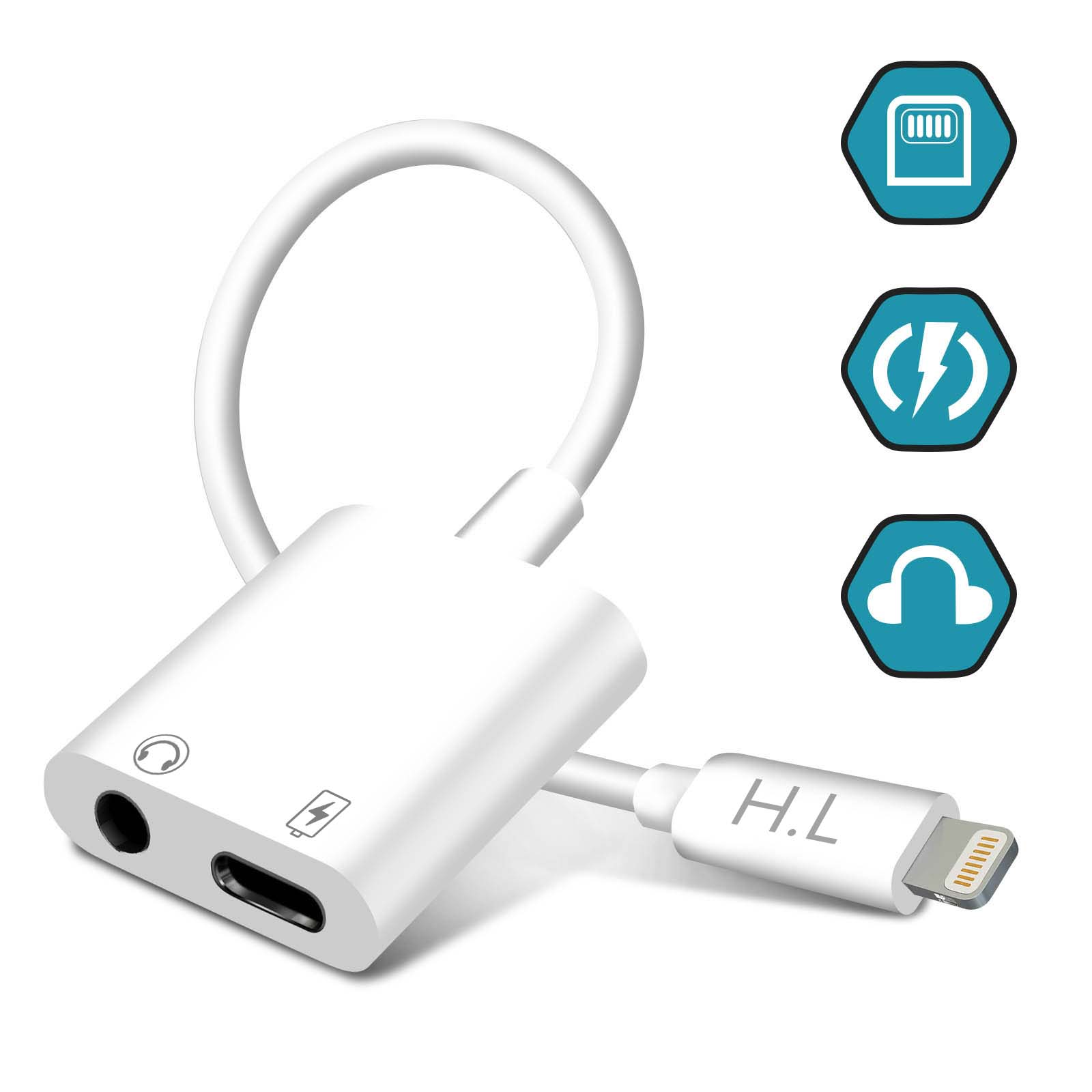 Adaptador de áudio e carga Lightning para entrada de 3,5 mm e Lightning ...