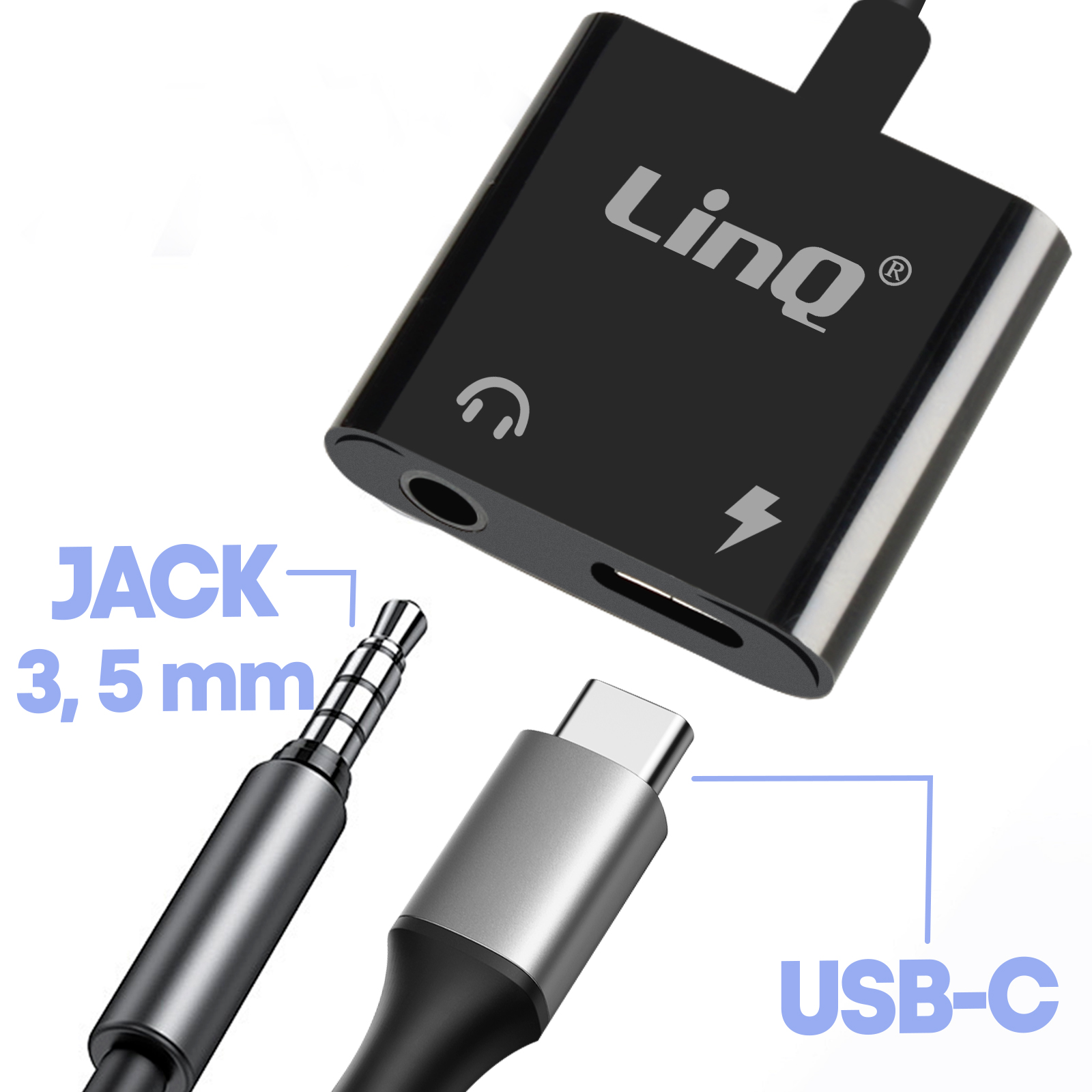 Adaptador de USB C a conector de audio y cargador USB C - LinQ Negro ...