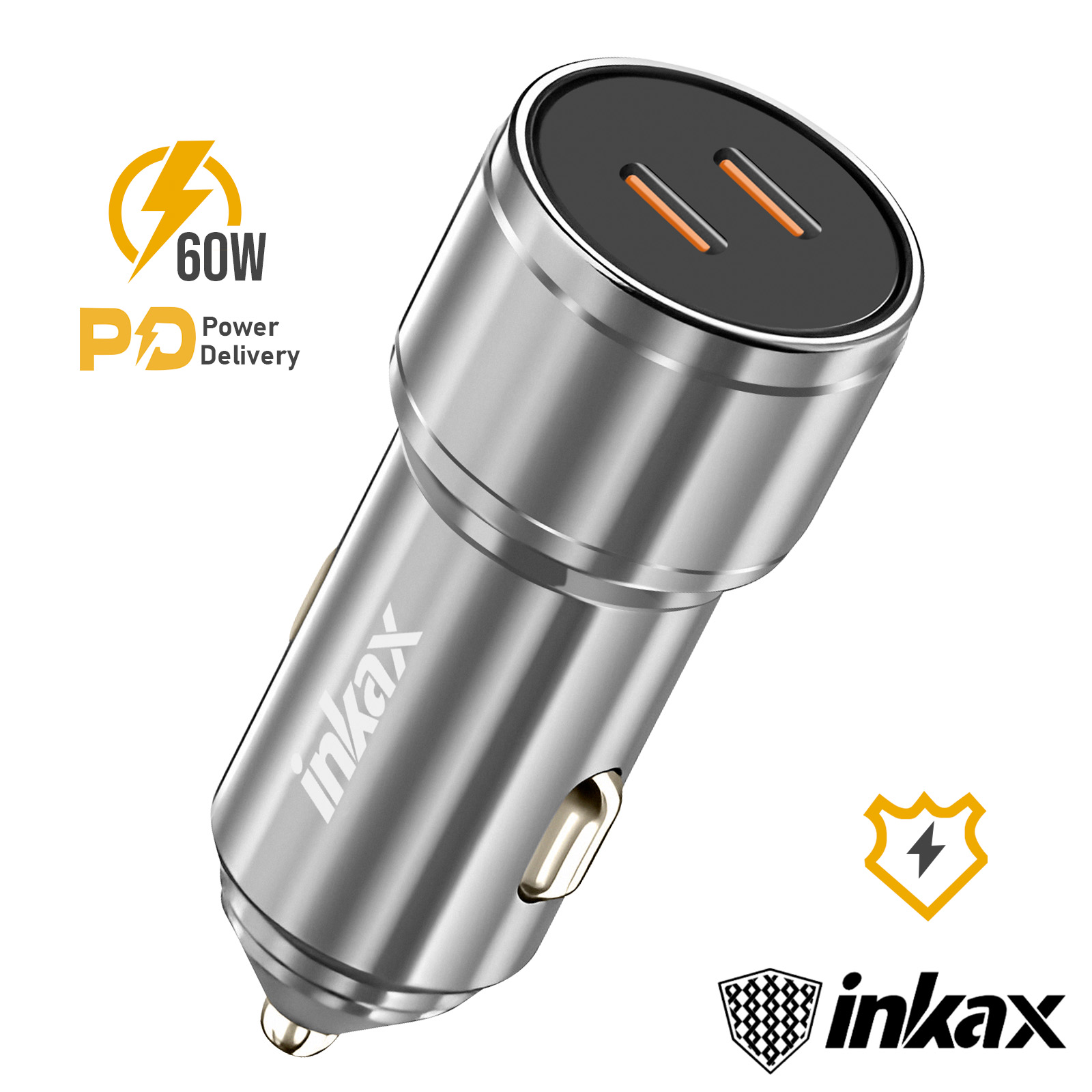 Chargeur Voiture 78W Double USB-C + USB - Inkax Noir - Français