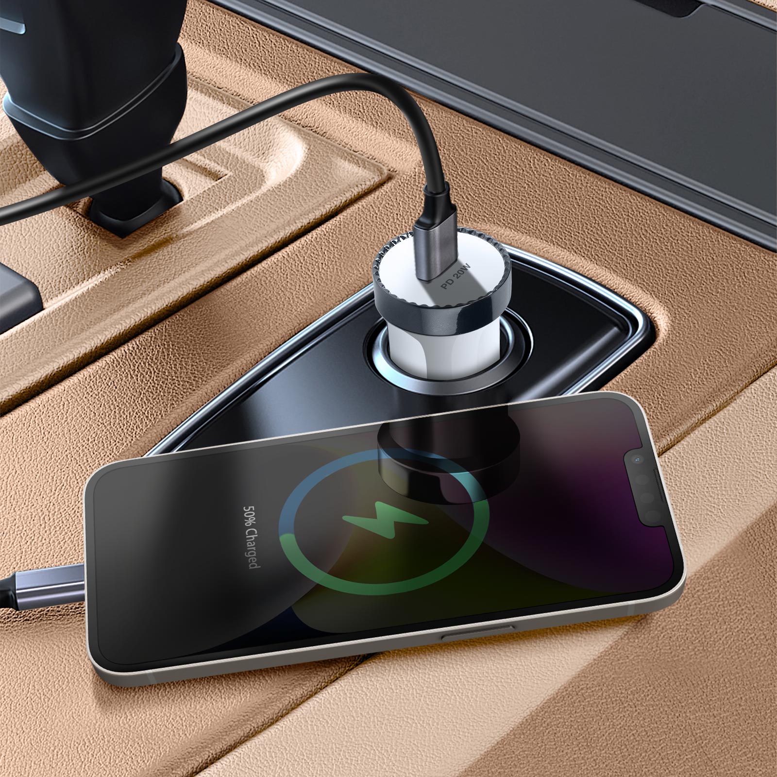 Caricatore auto USB-C, ricarica veloce 20W, LinQ - bianco per Apple ...