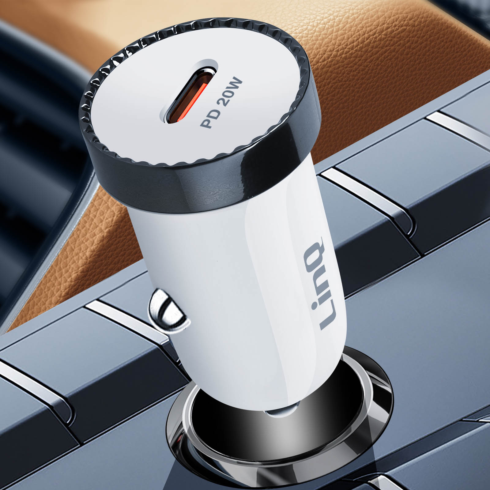 Caricatore auto USB-C, ricarica veloce 20W, LinQ - bianco per Apple ...