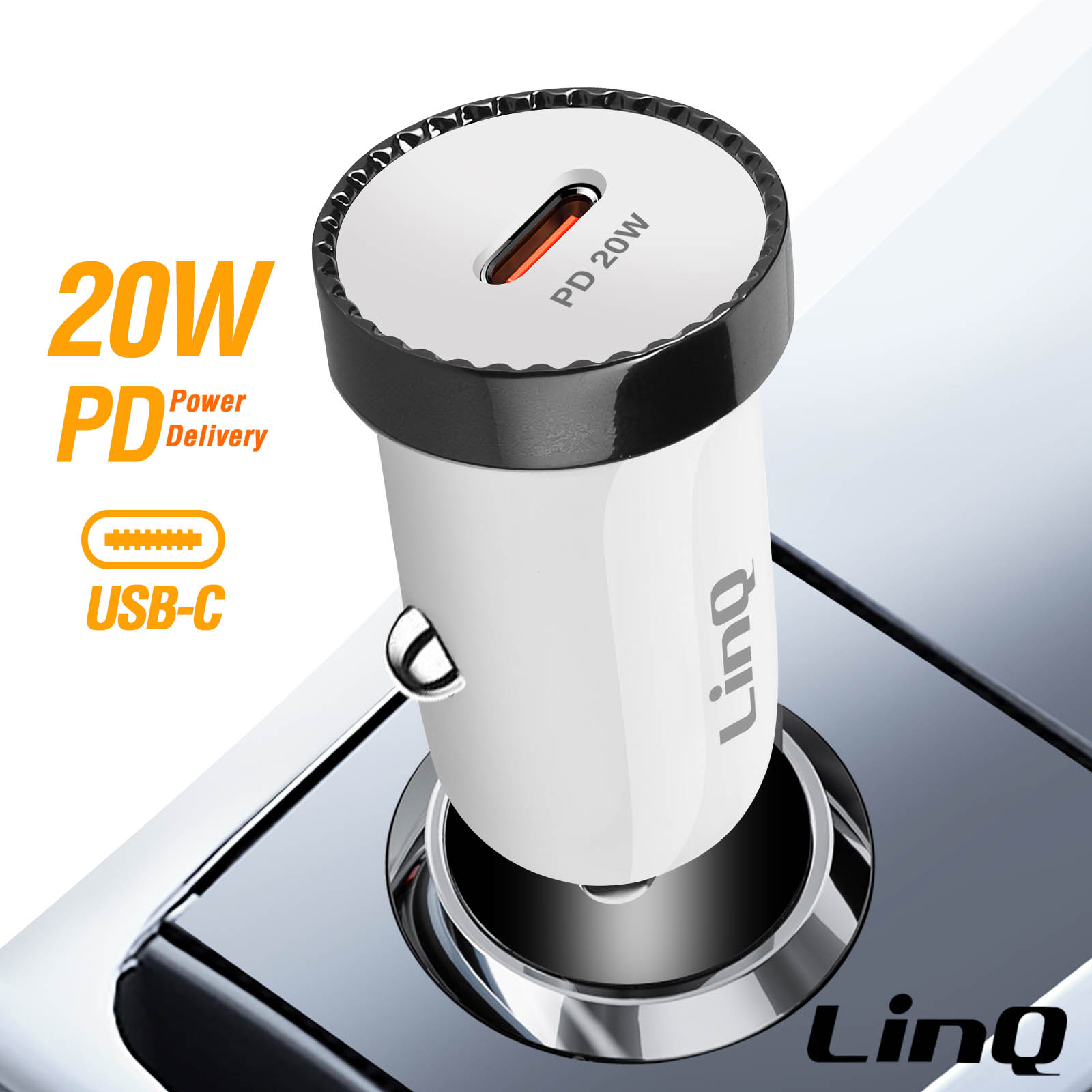 Caricatore auto USB-C, ricarica veloce 20W, LinQ - bianco per Apple ...