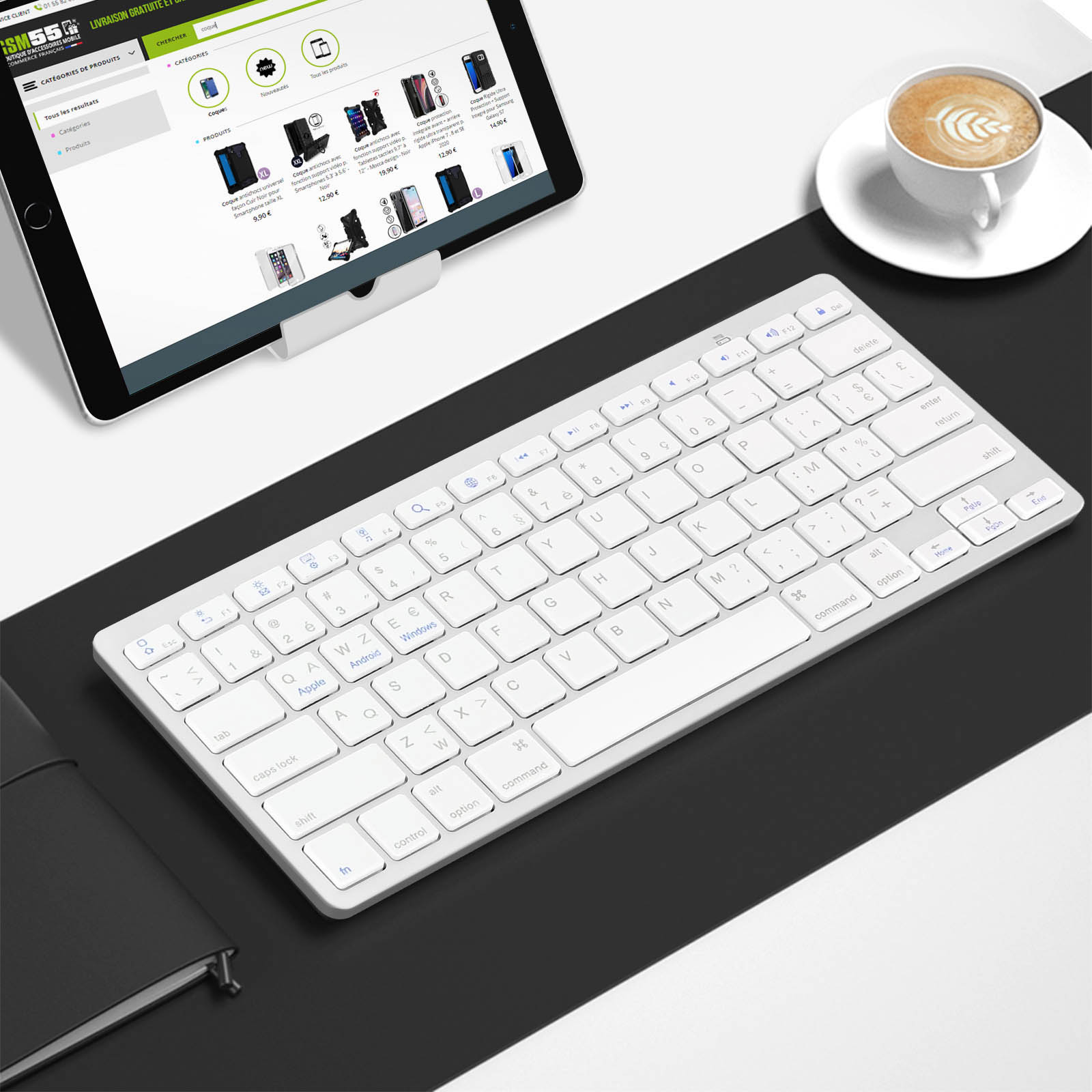 Clavier Bluetooth hybride AZERTY QWERTY - Blanc pour SPC Discovery Pro ...