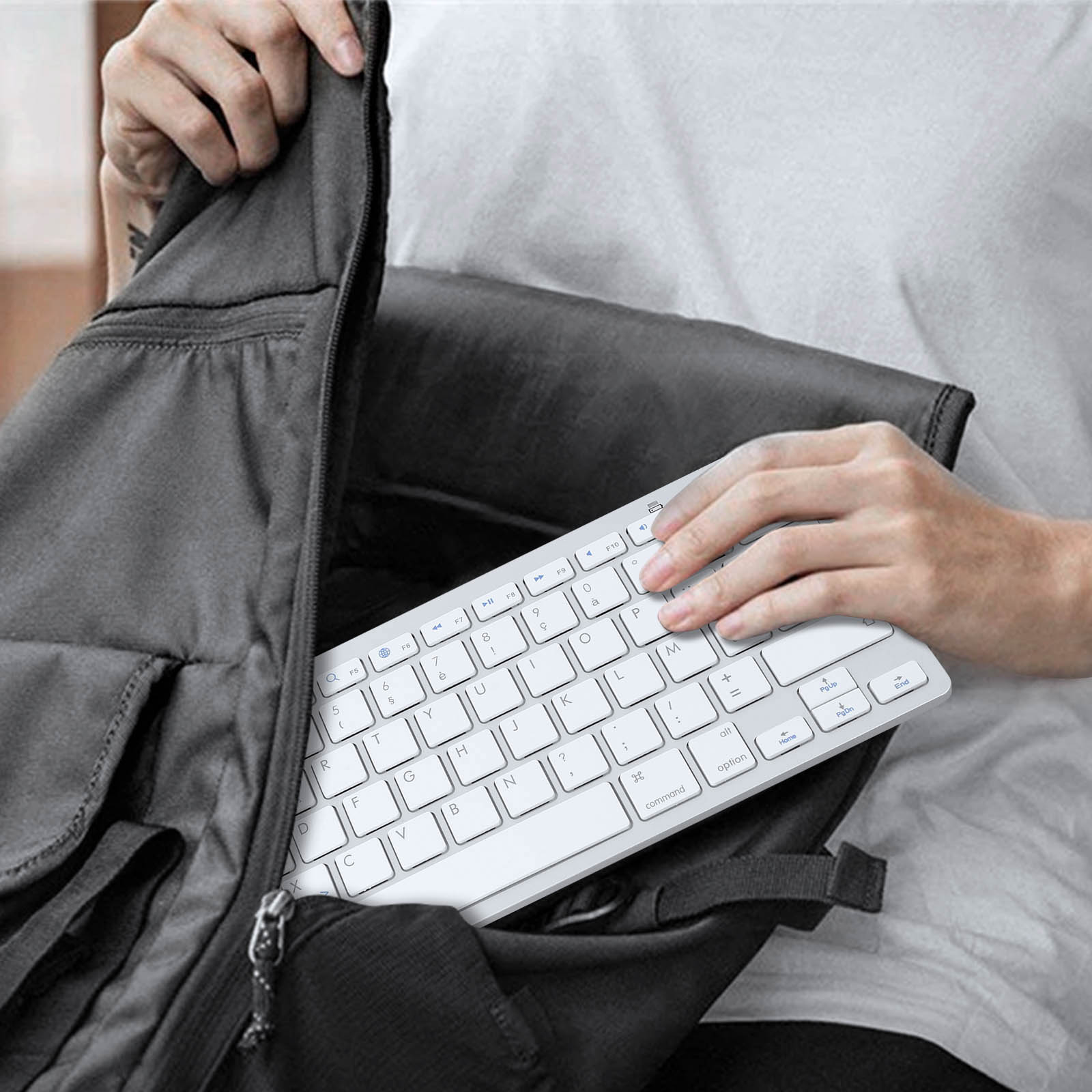 Clavier Bluetooth hybride AZERTY QWERTY - Blanc pour SPC Discovery Pro ...