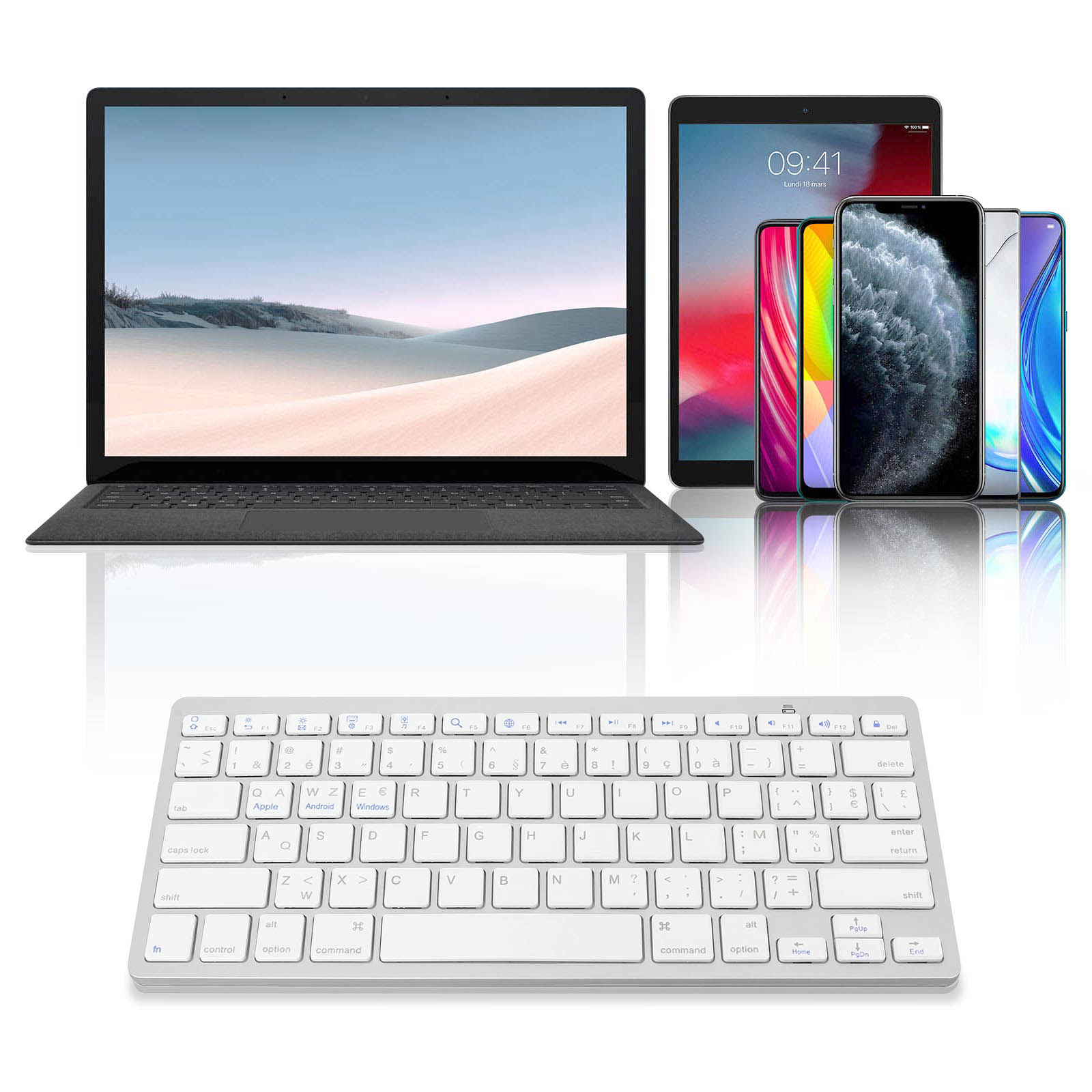 Clavier Bluetooth hybride AZERTY QWERTY - Blanc pour Samsung Galaxy A11 ...
