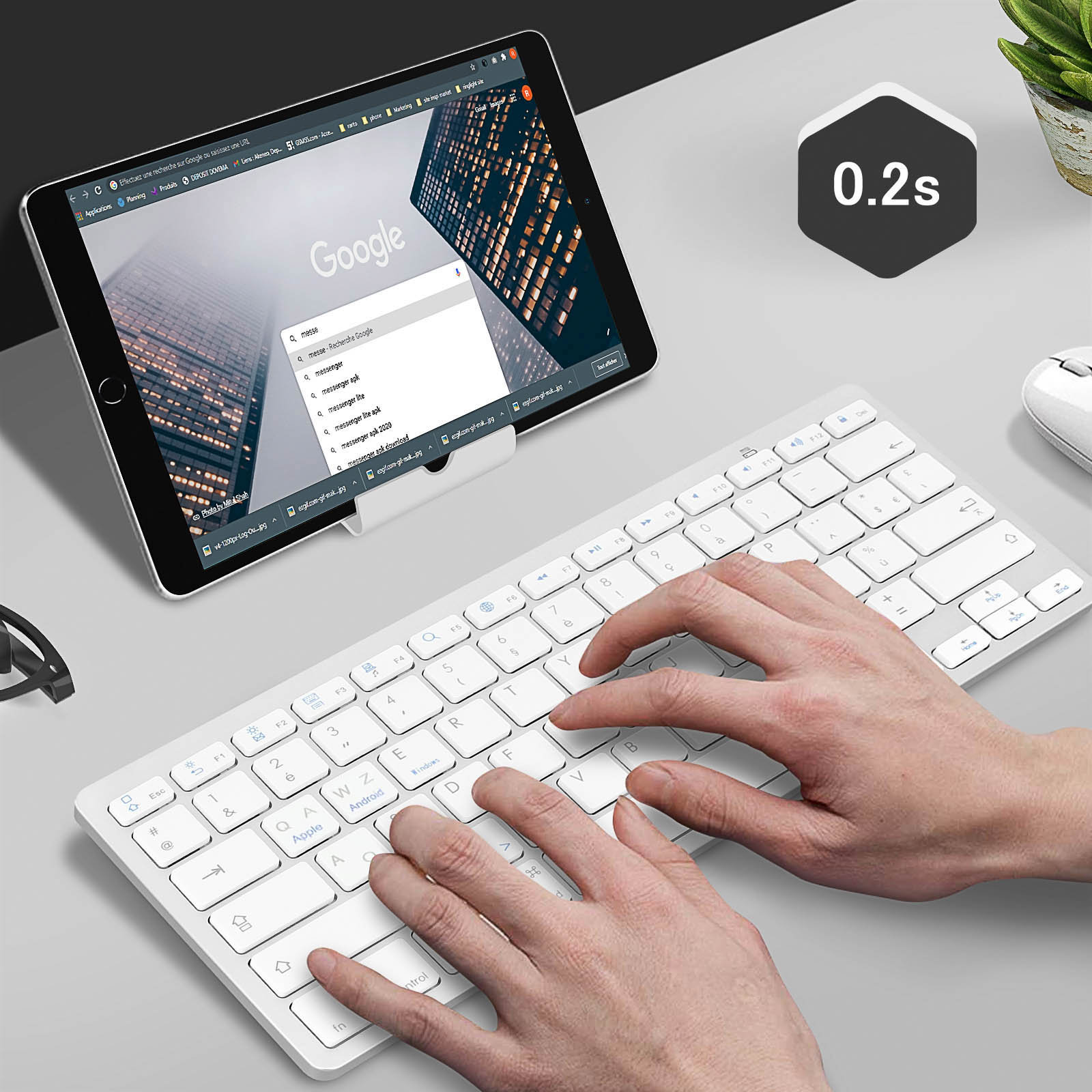 Clavier Bluetooth hybride AZERTY QWERTY - Blanc pour SPC Discovery Pro ...