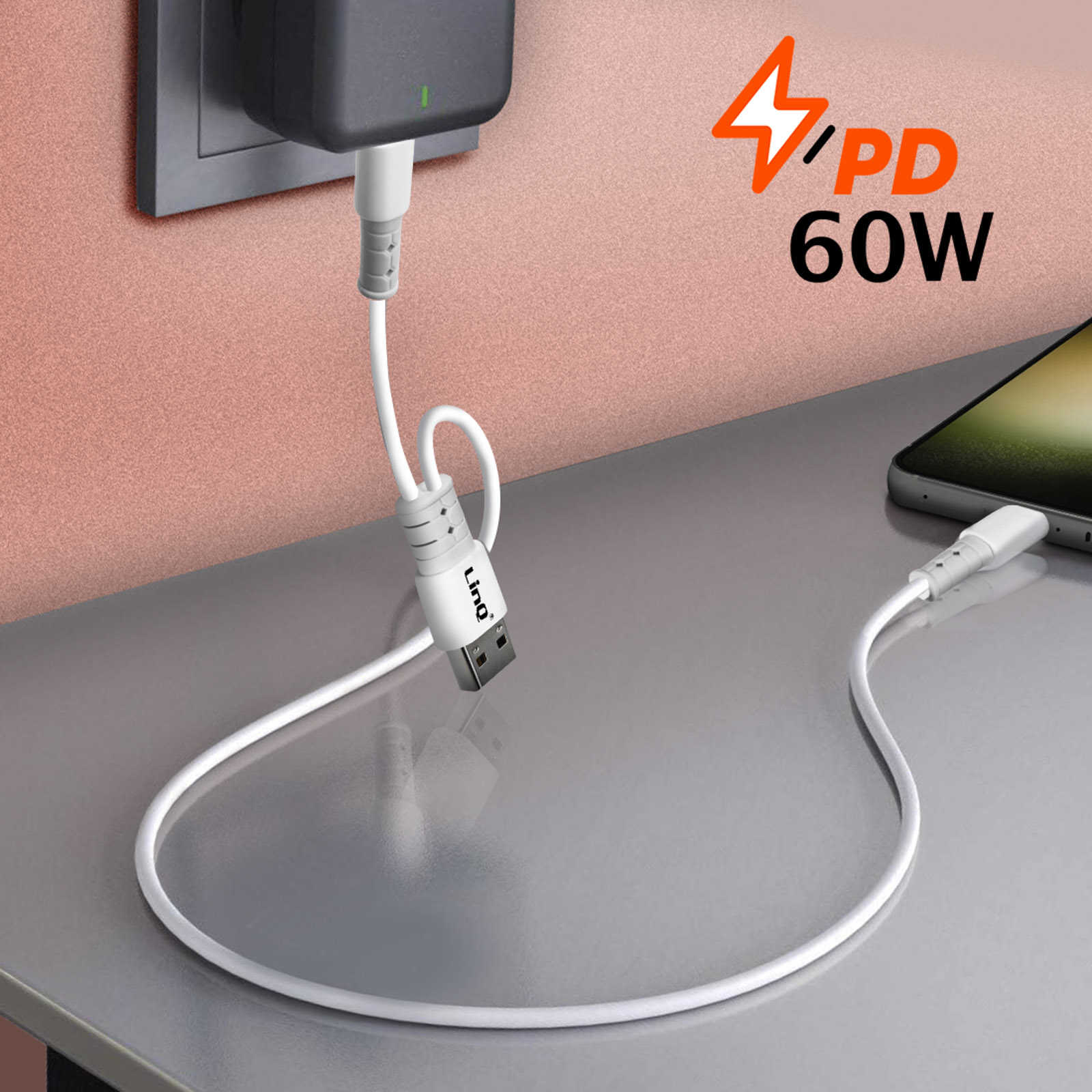 Câble USB-C Power Delivery 60W, Double Entrée USB / USB-C Longueur 1,2m ...