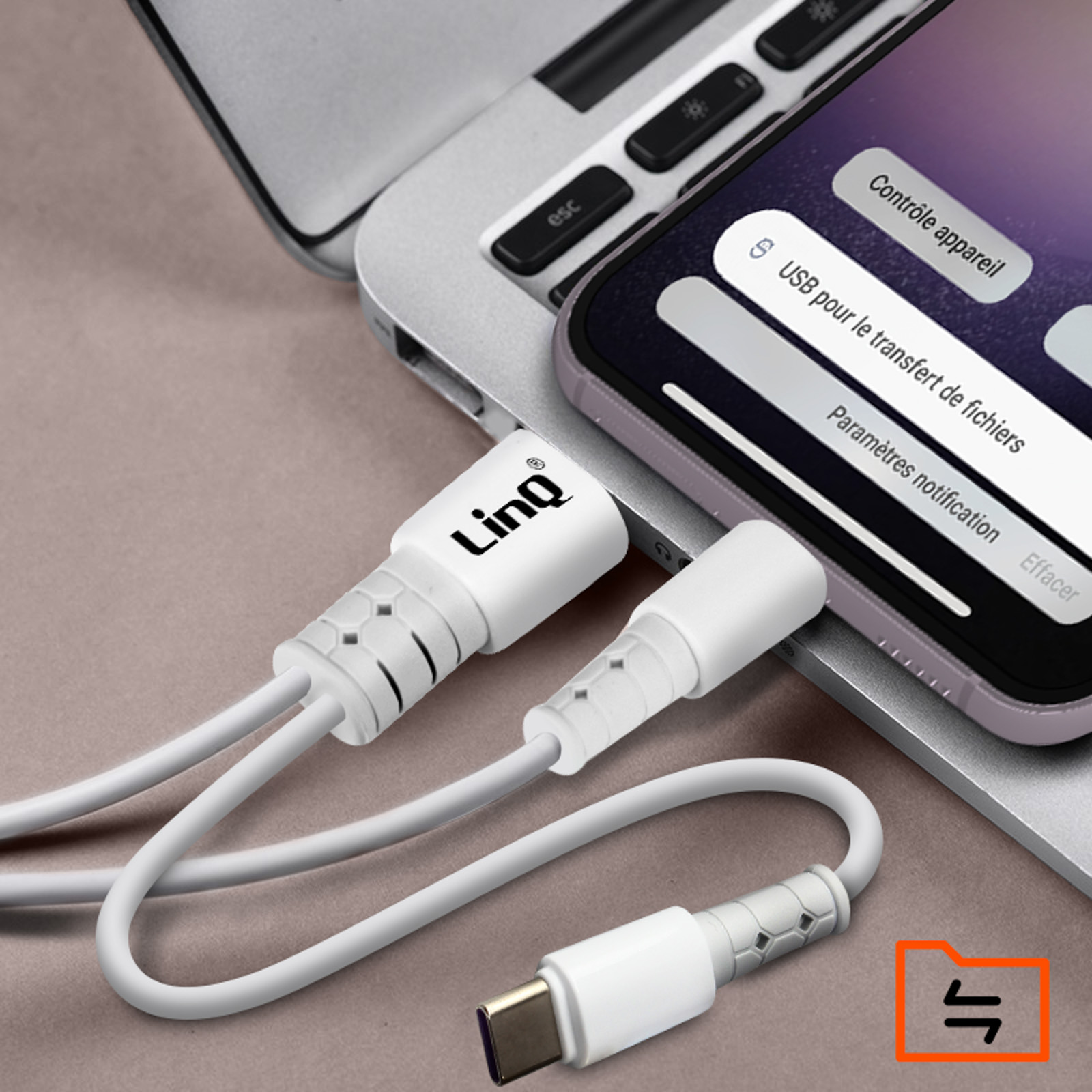 Câble USB-C Power Delivery 60W, Double Entrée USB / USB-C Longueur 1,2m ...