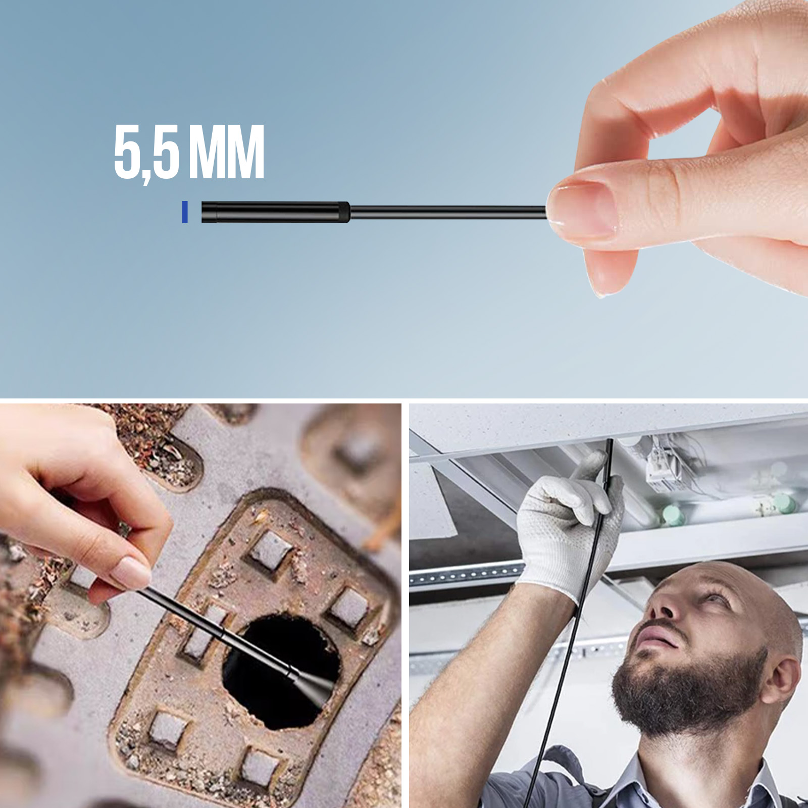 Endoscope Caméra Téléphone et PC multi-ports USB-C, micro USB, USB - 1m ...