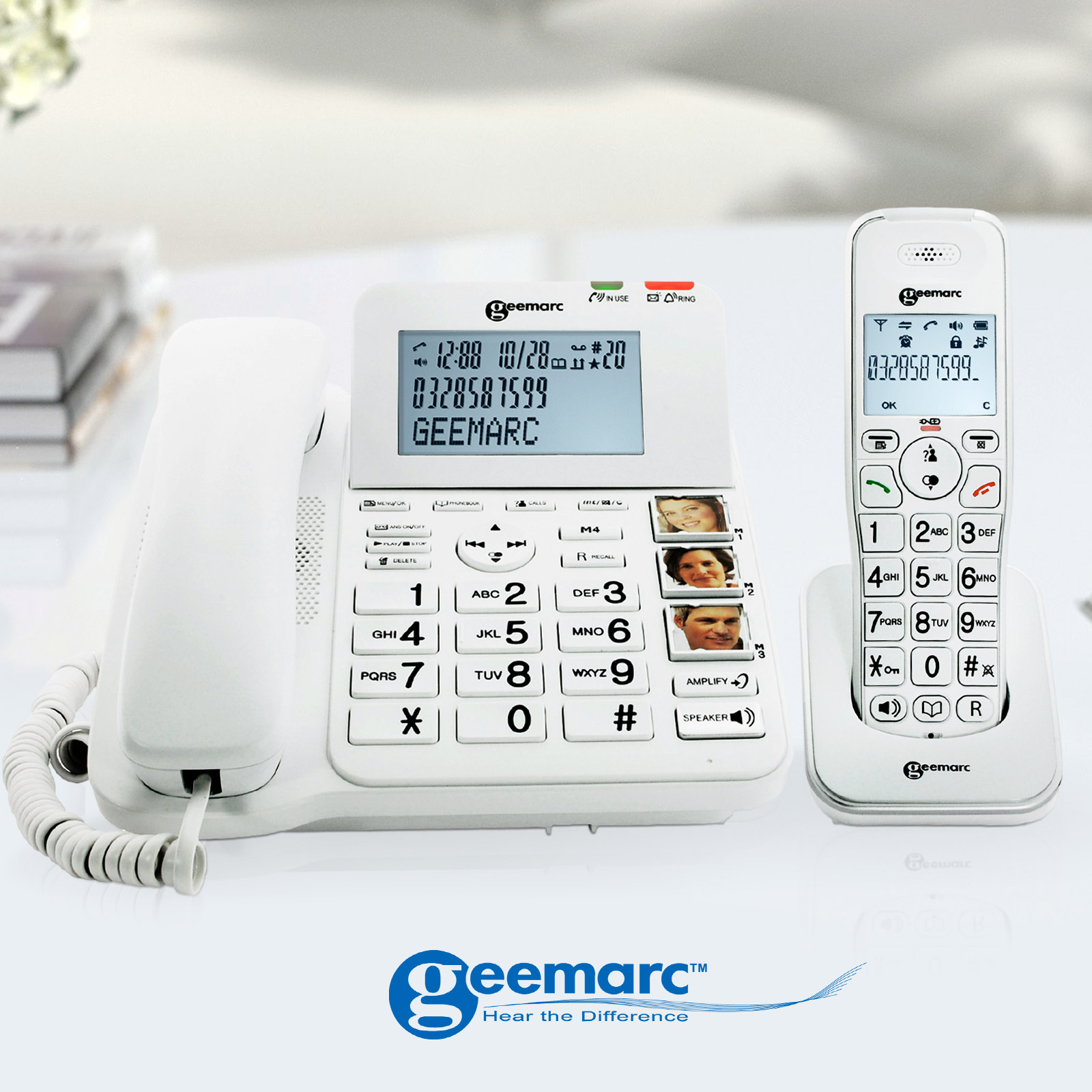 Téléphone Fixe Senior Bureau Amplifié 30dB avec Mémoire permanente ...