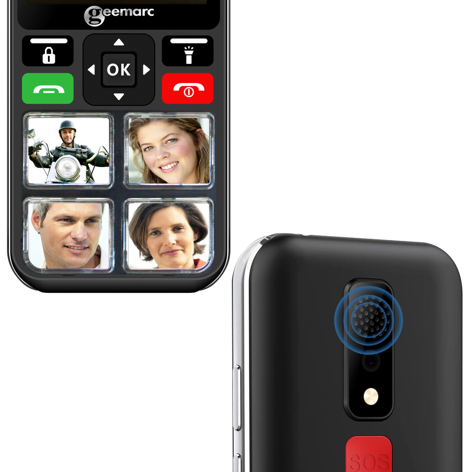 Téléphone portable Senior 4G - Bouton SOS - Mémoires photos - Geemarc ...