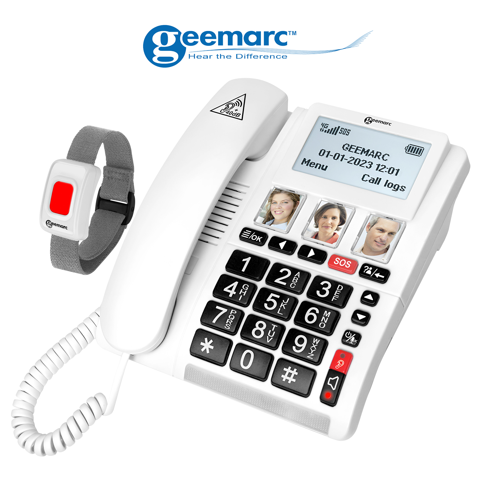 Téléphone Fixe Senior Bureau Amplifié 30dB avec Mémoire permanente ...