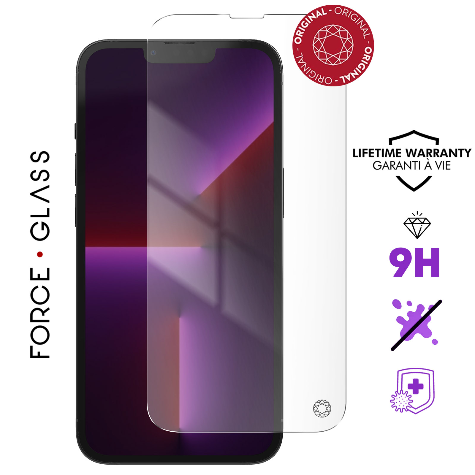 Vidro temperado Force Glass Transparente Garantia p/ iPhone 16e, 14, 13 ...