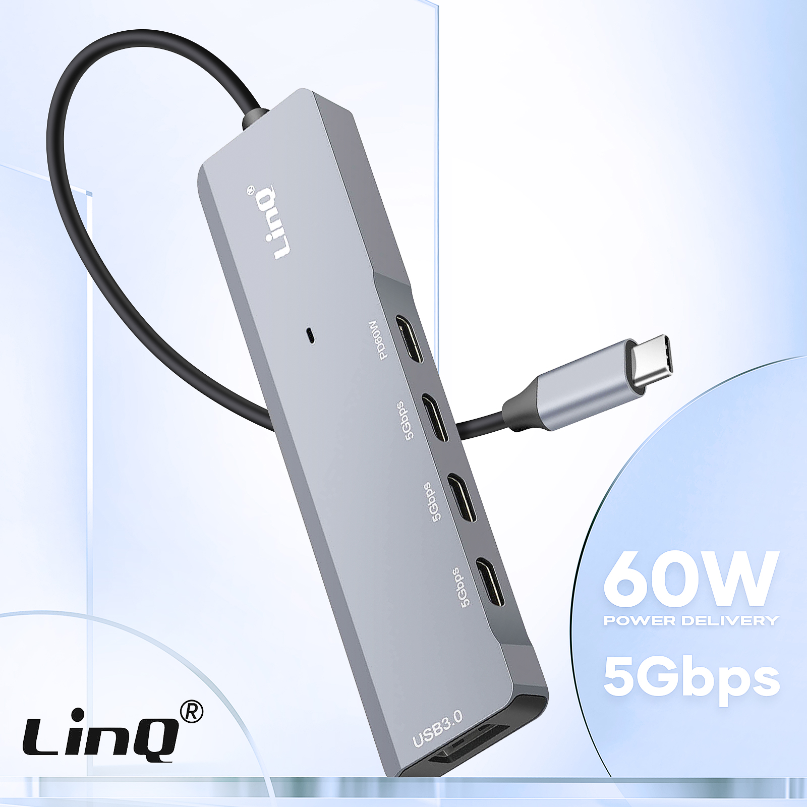 USB-C Hub auf 3x USB, SD- / Micro-SD Kartenleser - Silber - German