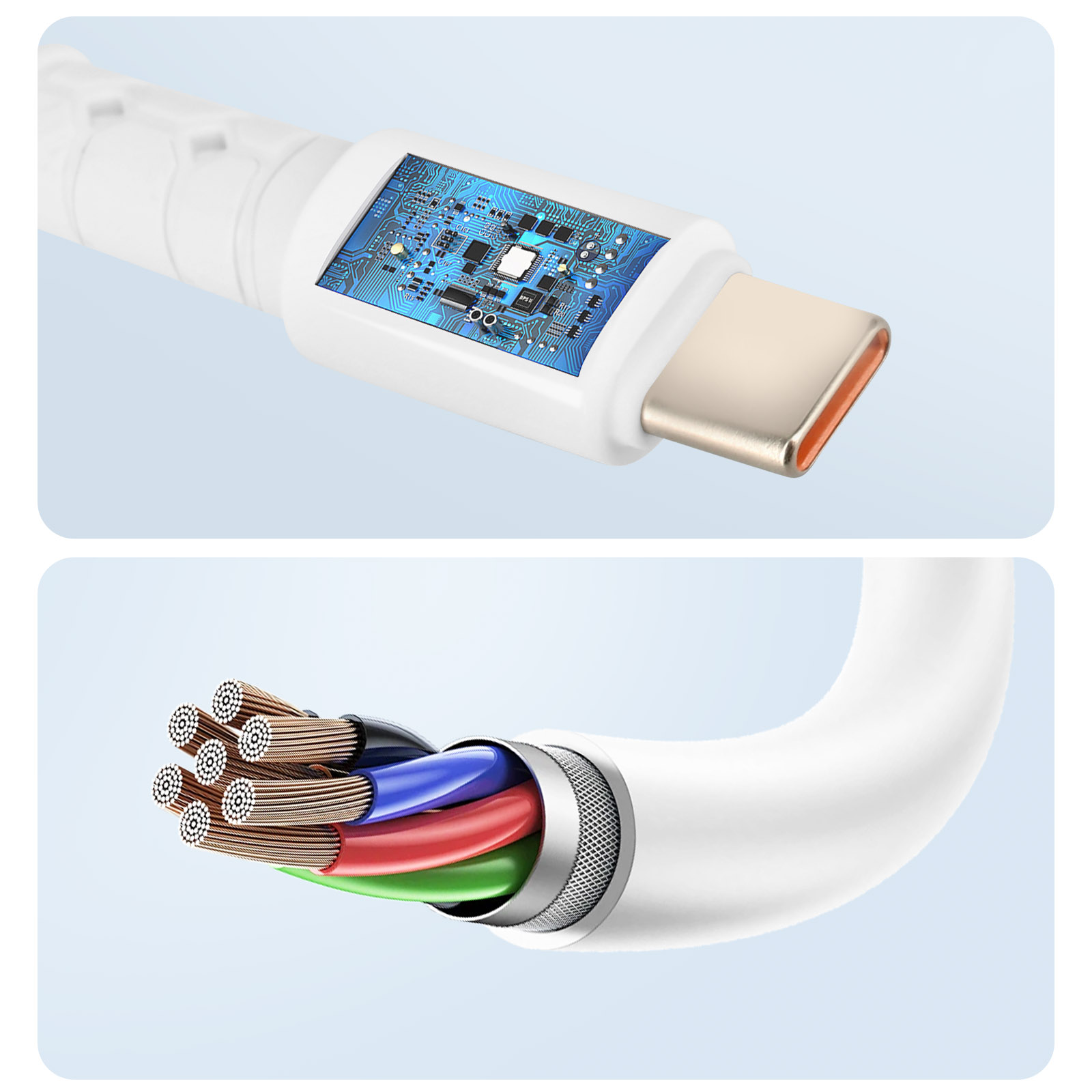 Câble USB vers USB C Fast Charge 5A, Longueur 1.2m, LinQ - Blanc - Français