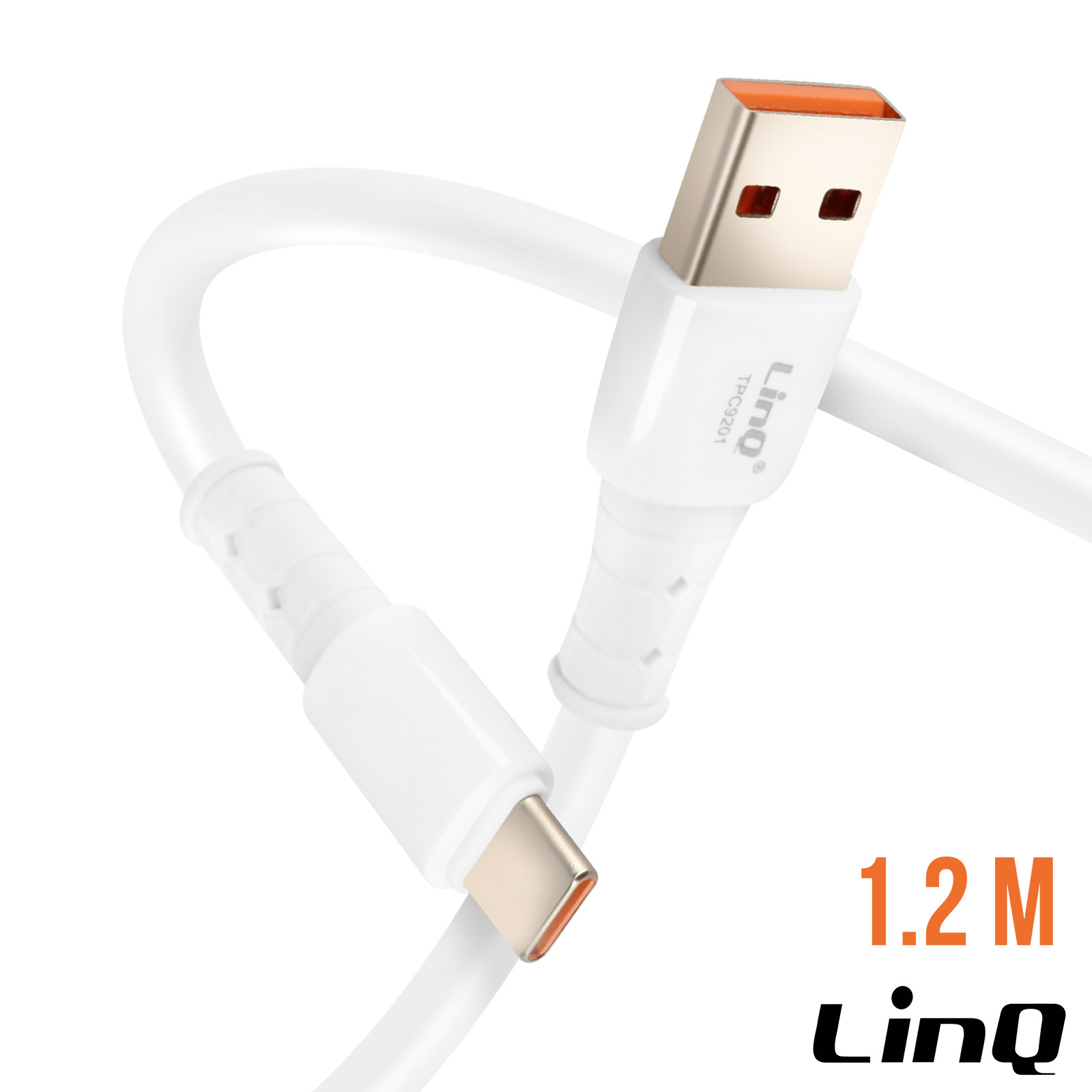 Câble USB vers USB C Fast Charge 5A, Longueur 1.2m, LinQ - Blanc - Français