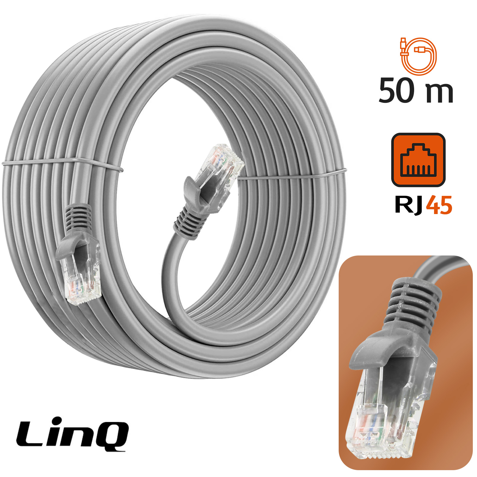 Câble Ethernet 50m, RJ45 Catégorie 6 Transfert 10Gbps - 250MHz, LinQ ...