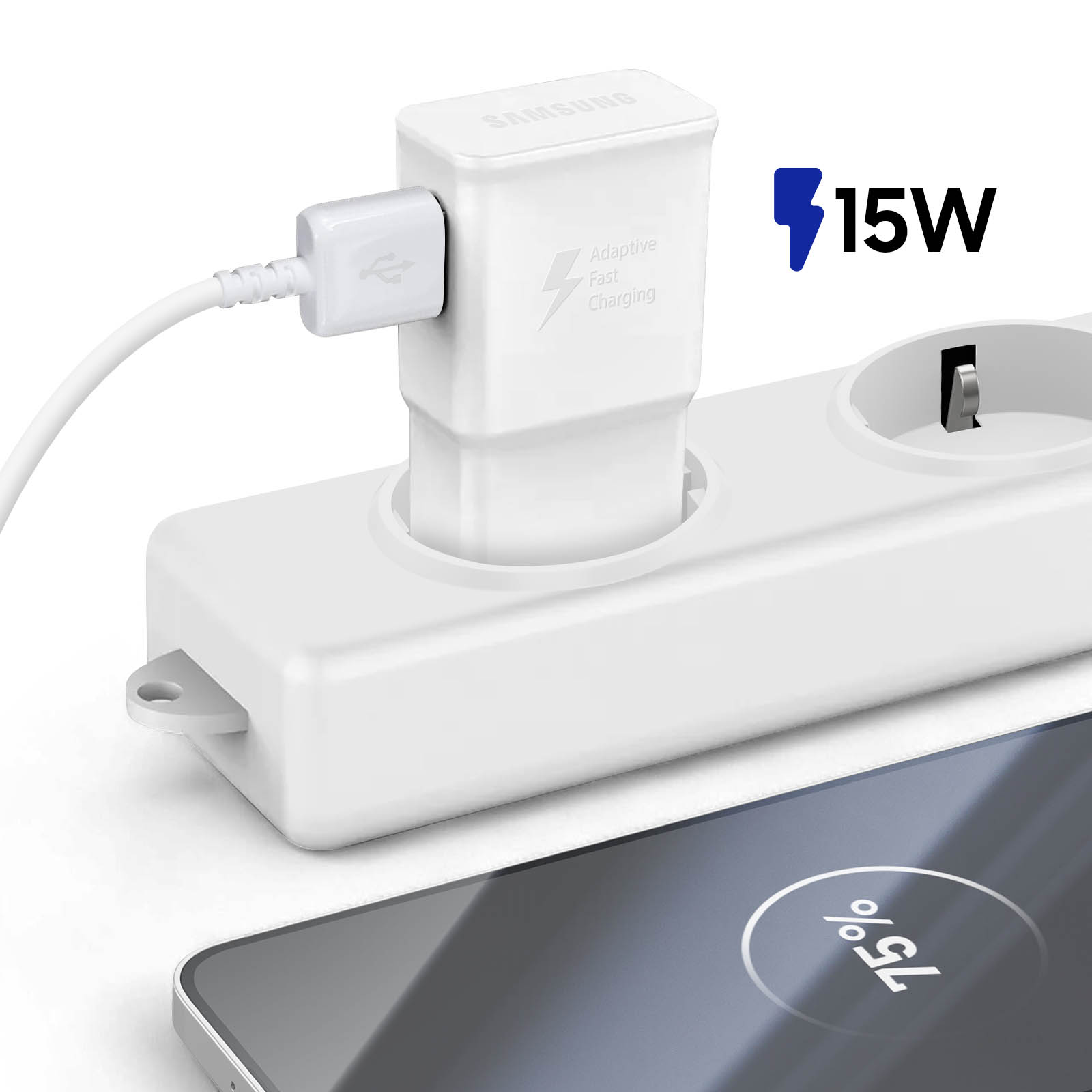 Caricabatteria d'origine Samsung + Cavo Bianco per Samsung Galaxy A17 ...
