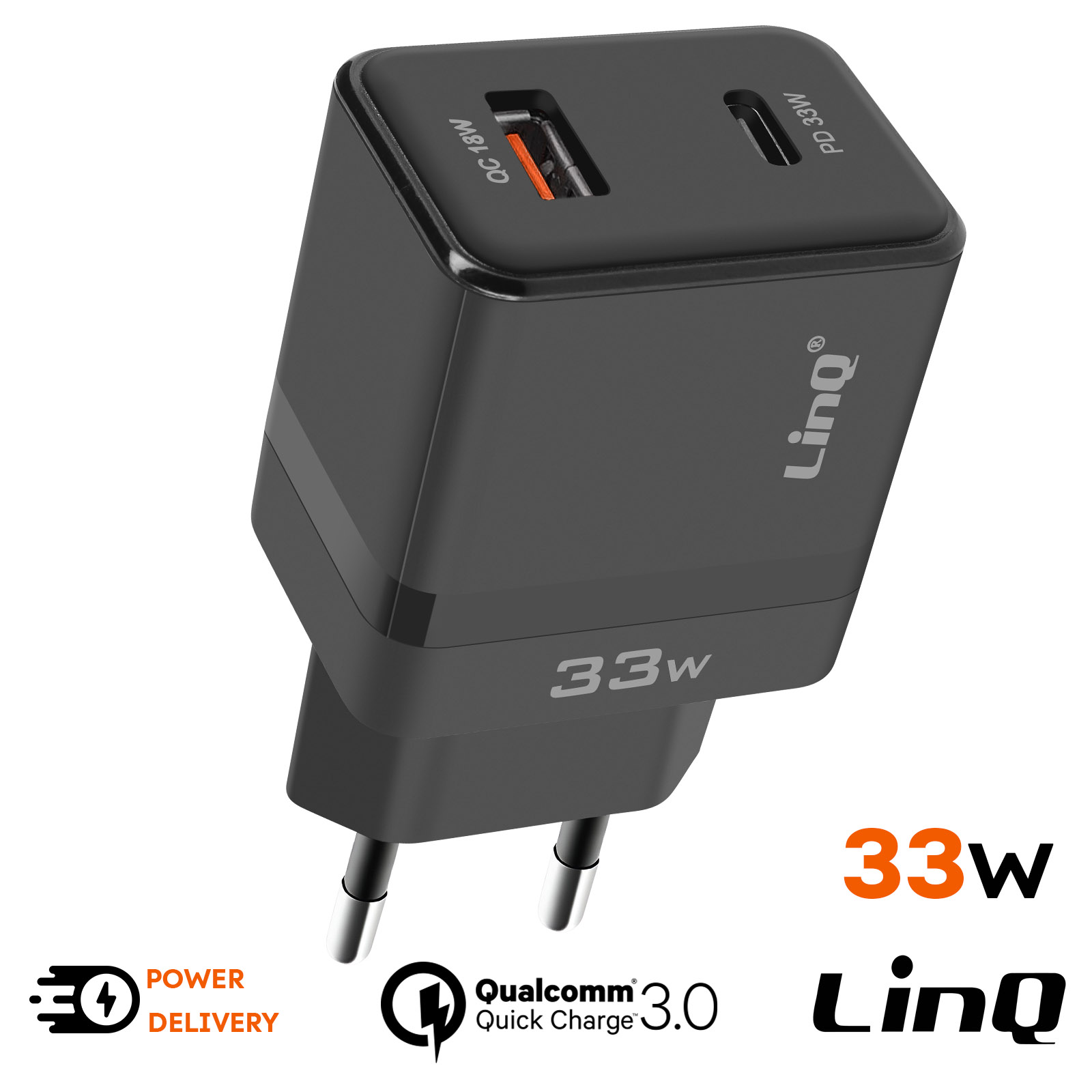 Carregador principal USBC 33W + USB 18W Compacto LinQ para BlackBerry ...