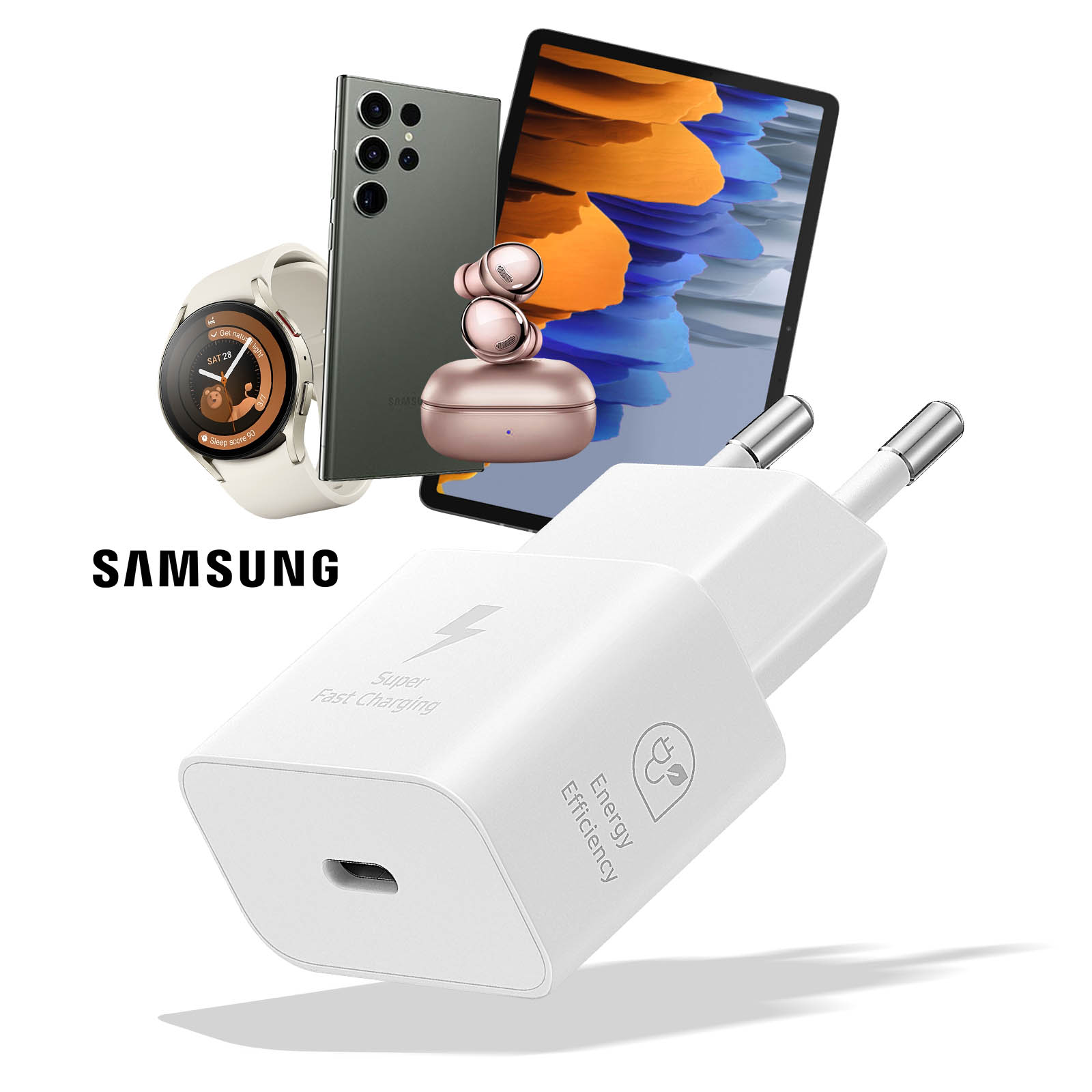 Chargeur Original Samsung blanc, Prise secteur USB-C 25W + Câble pour ...