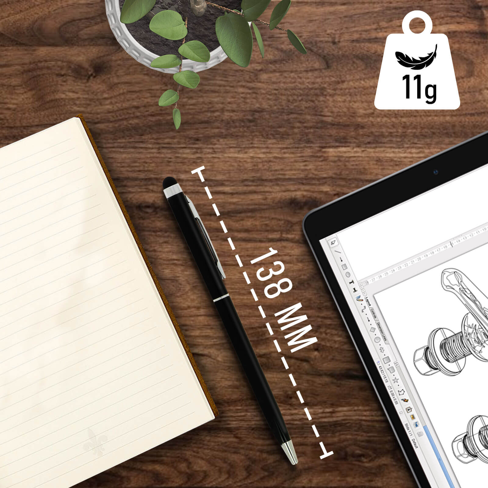 Stylet Ecran Tactile et Stylo à Bille, 2 en 1 - Noir pour Apple iPad 11 ...
