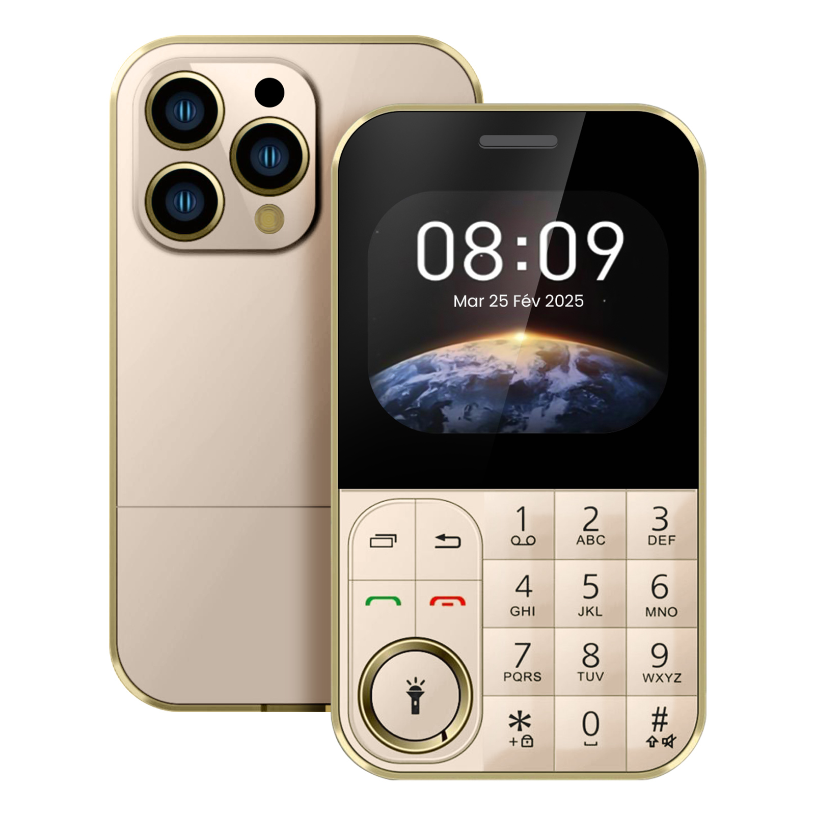 Téléphone portable Dual SIM + Bluetooth et Radio FM - Style Curve Or ...