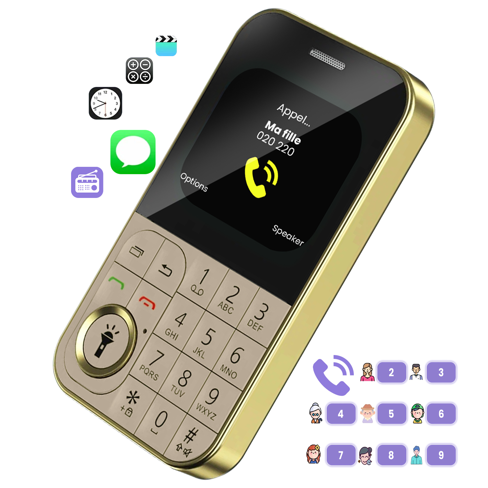 Téléphone portable Dual SIM + Bluetooth et Radio FM - Style Curve Or ...