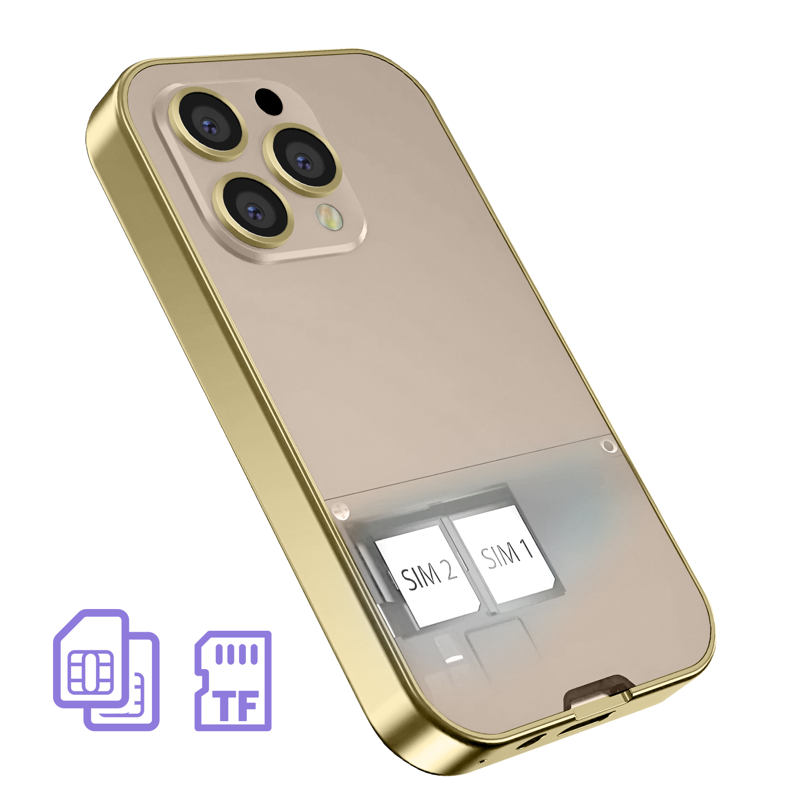 Téléphone portable Dual SIM + Bluetooth et Radio FM - Style Curve Or ...