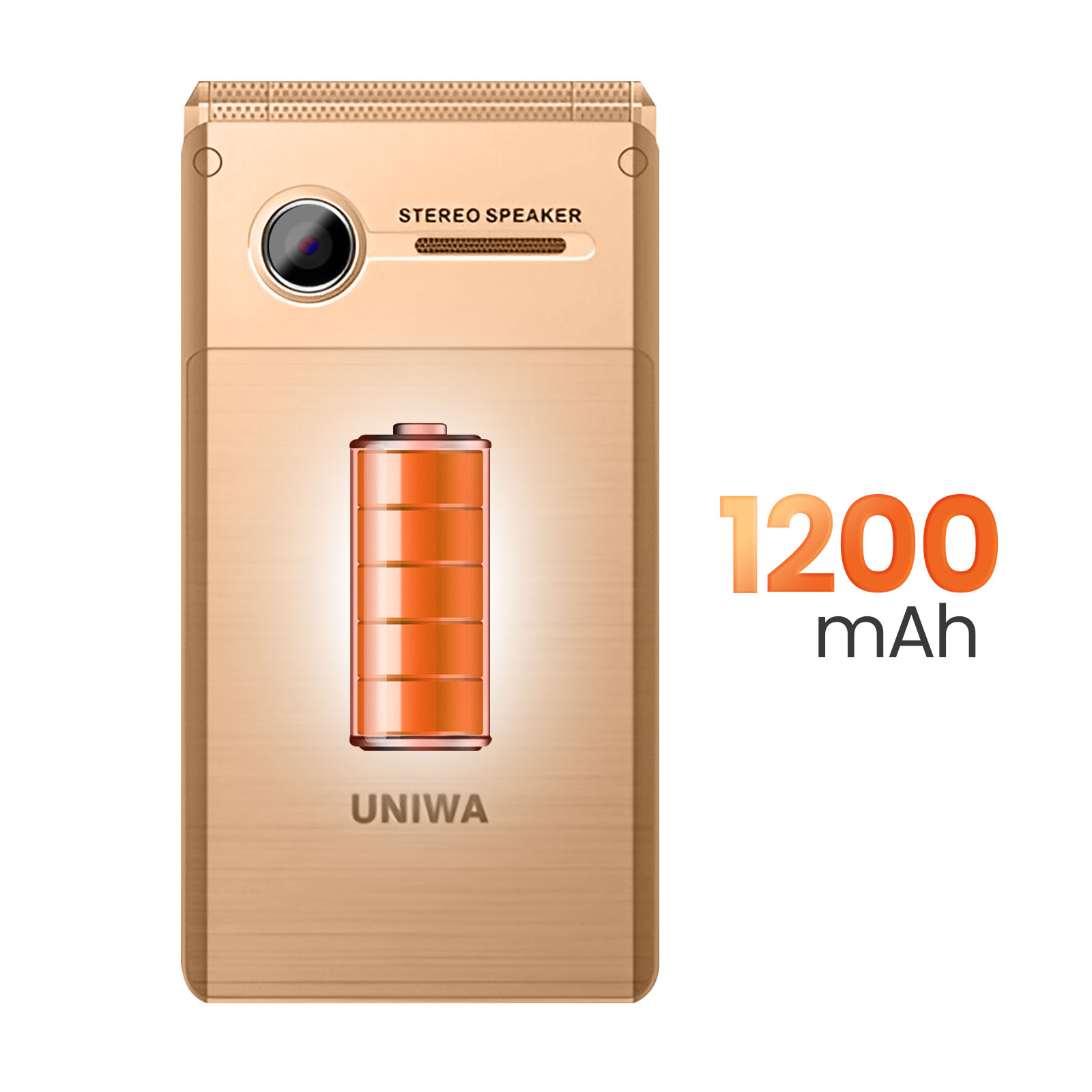 Téléphone à clapet double écran 2.8'' + 1.77'' 1200mAh - Or - Français