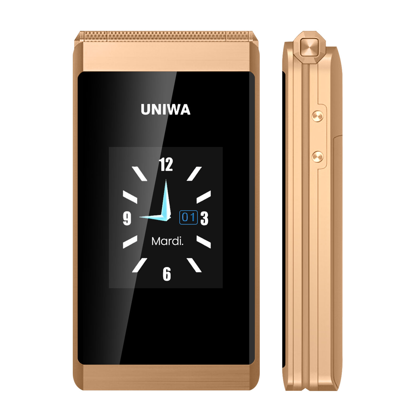 Téléphone à clapet double écran 2.8'' + 1.77'' 1200mAh - Or - Français