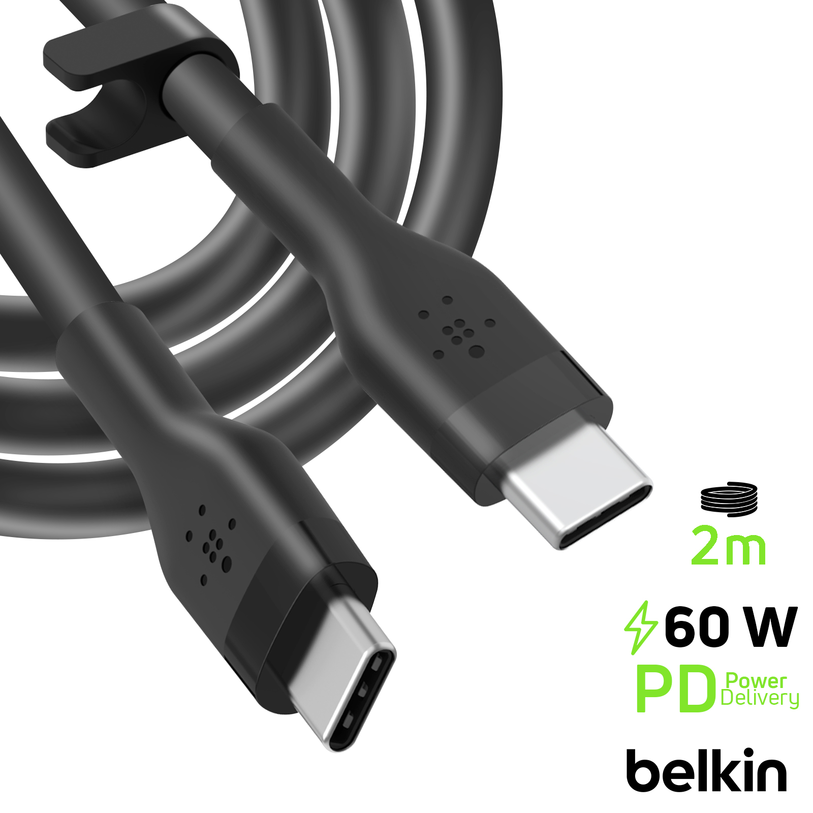 Câble USB C Belkin Power Delivery 60W - BoostCharge Flex 2m Noir - Français