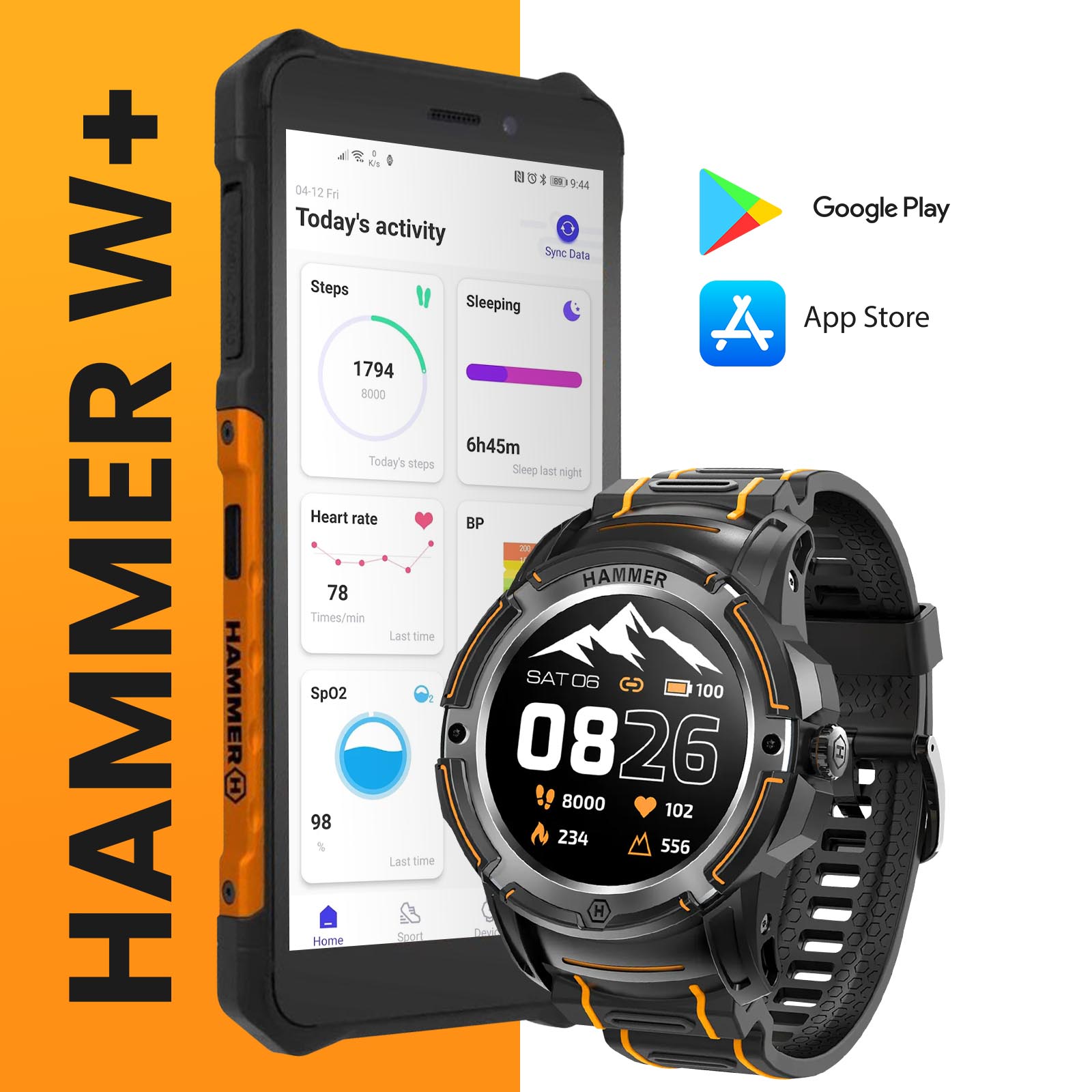 HAMMER Watch Plus Smartwatch, Robust und IP68 Wasserdicht ...