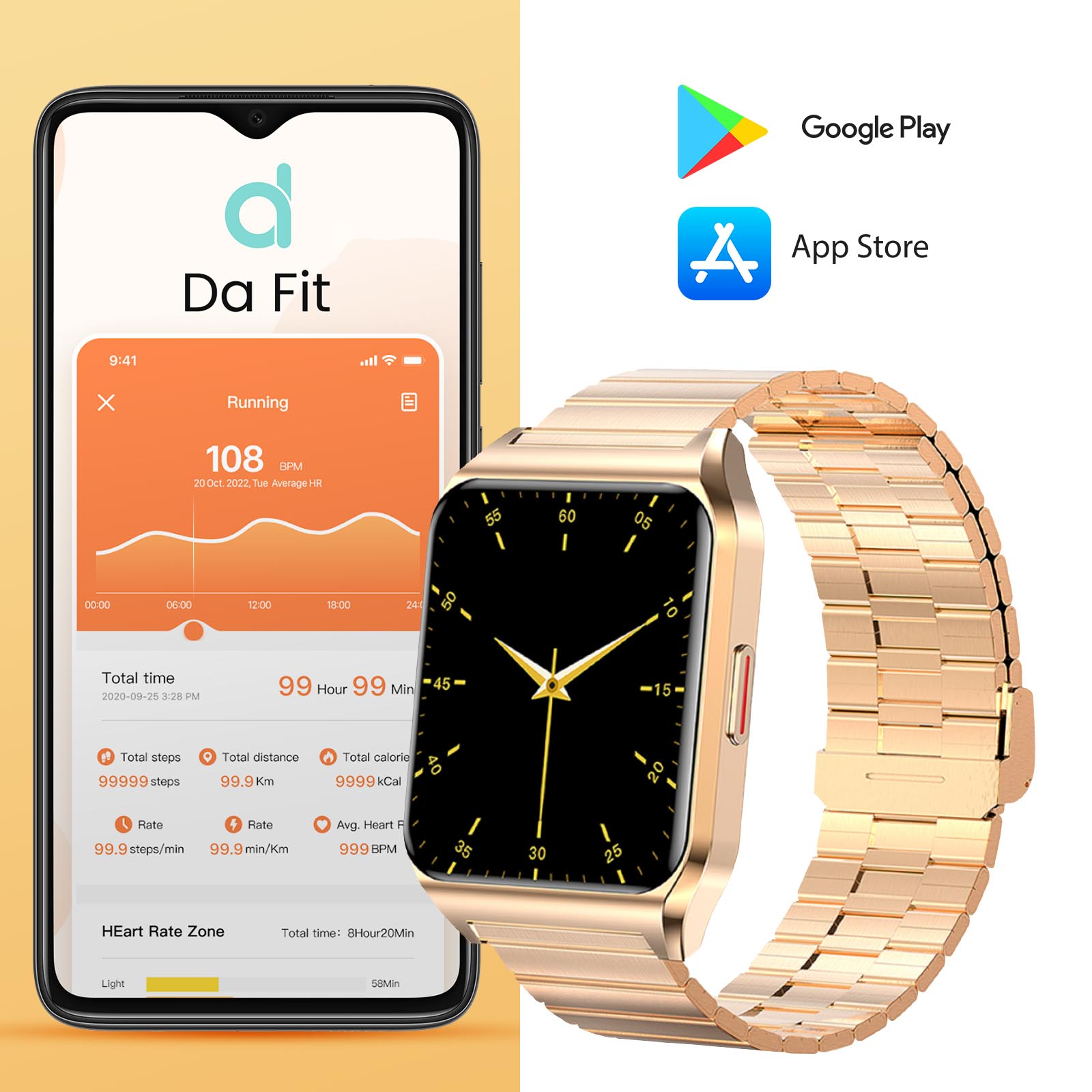 Rubicon Smartwatch, Goldenes Edelstahlarmband, Aktivitätsstracker mit ...
