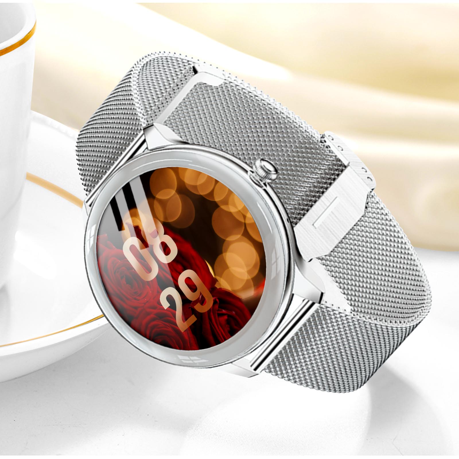 Rubicon Smartwatch, Silbernes Milanaise-Armband, Thermometer und ...