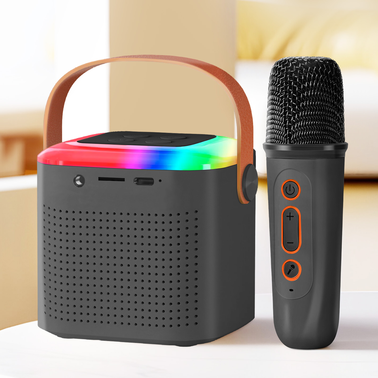 Mini Enceinte Bluetooth LED + Microphone Portable Noir - Kit Karaoke ...