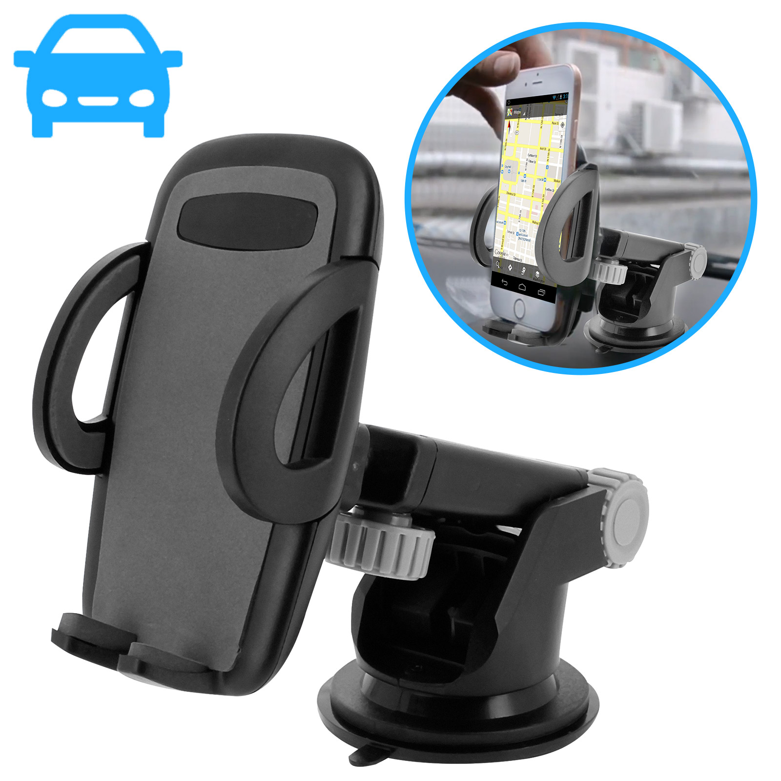 Support Voiture Smartphone Bras Flexible Attache Pare-brise - Noir ...