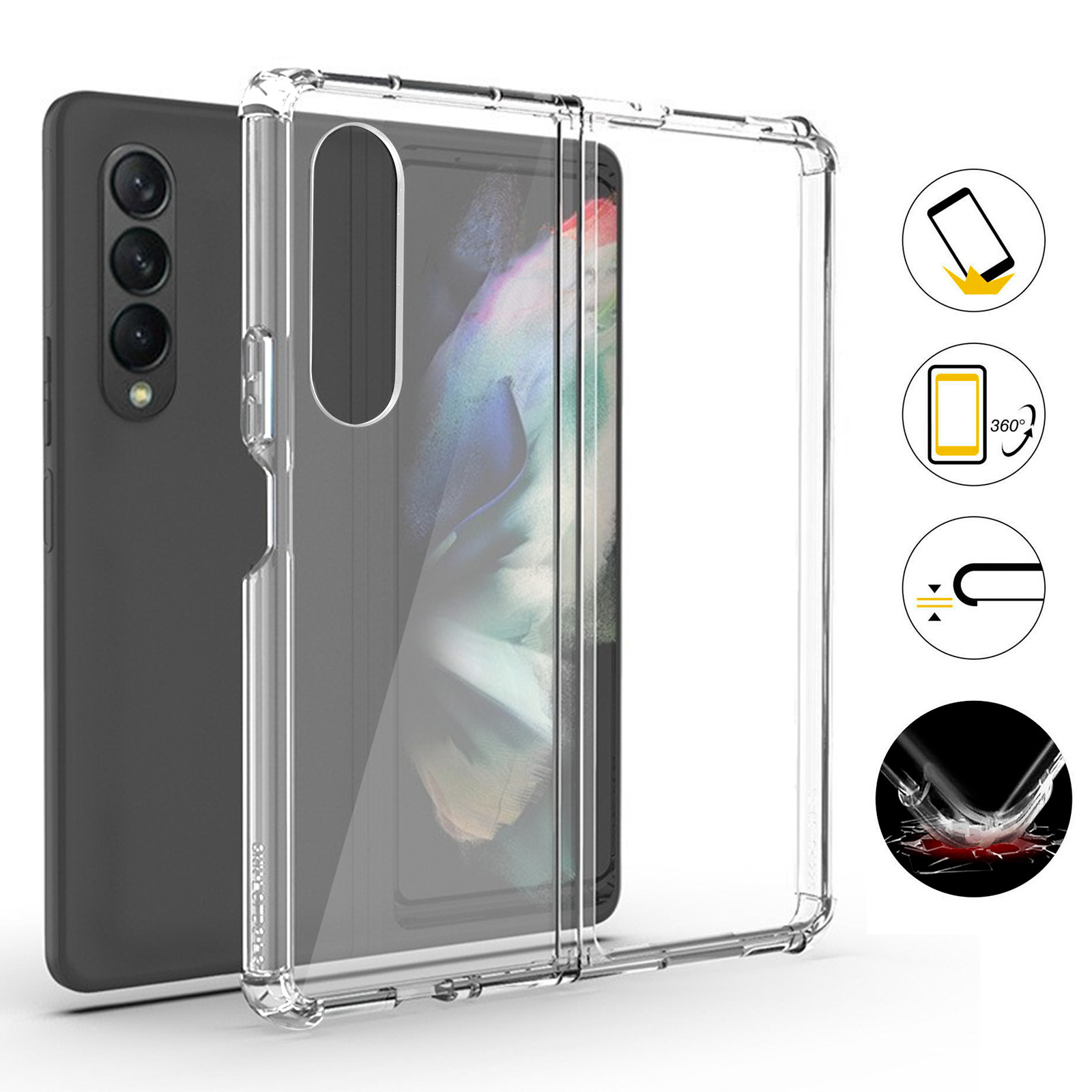 Coque Samsung Galaxy Z Fold 4 en Silicone Gel Transparent avec Bumper ...