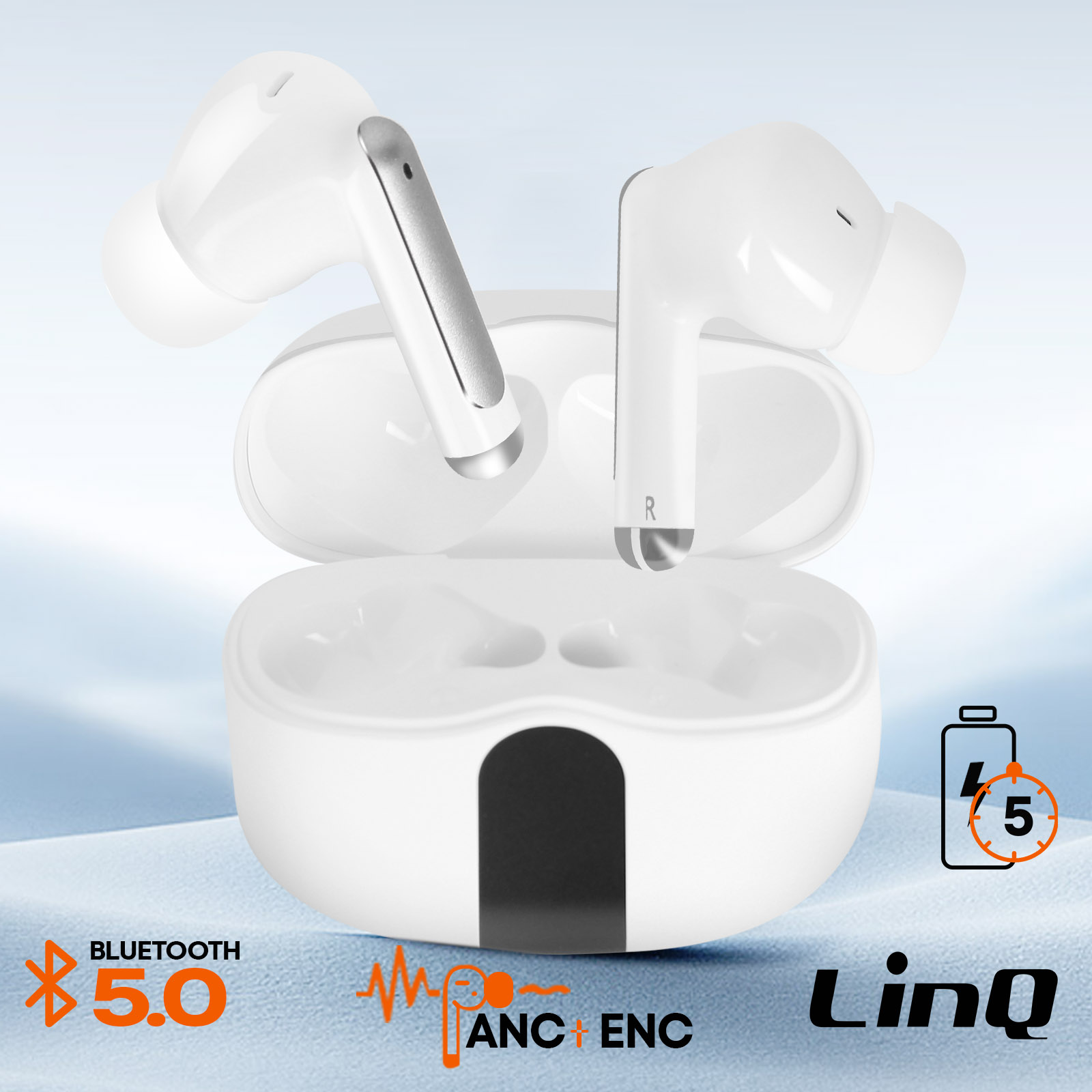 Écouteurs Bluetooth Intra-auriculaires Anti-bruit ANC - LinQ Blanc ...